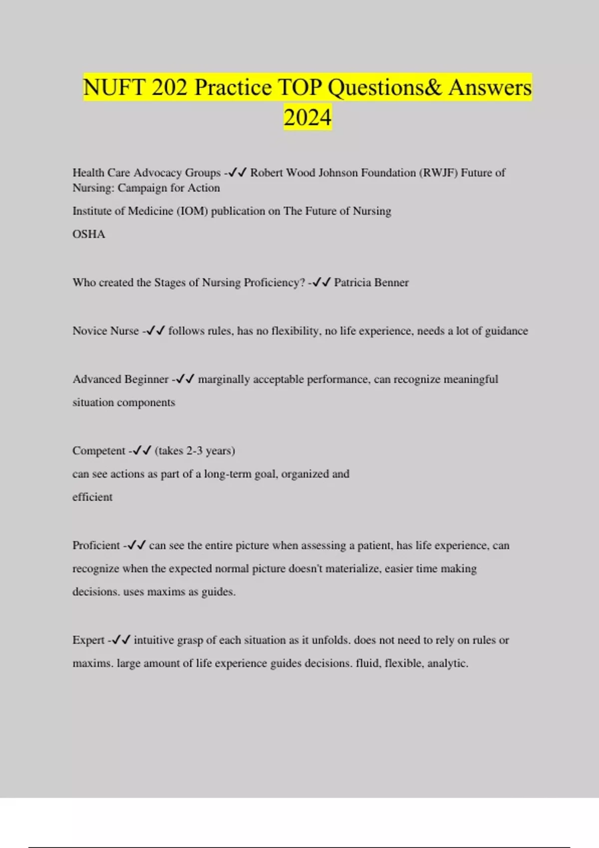 NUFT 202 Practice TOP Questions& Answers 2024 - NUFT - Stuvia US