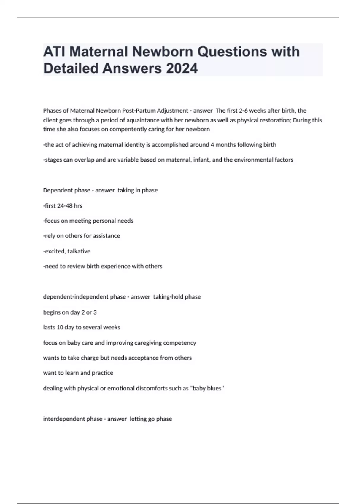 ATI Maternal Newborn Questions with Detailed Answers 2024 - ATI ...