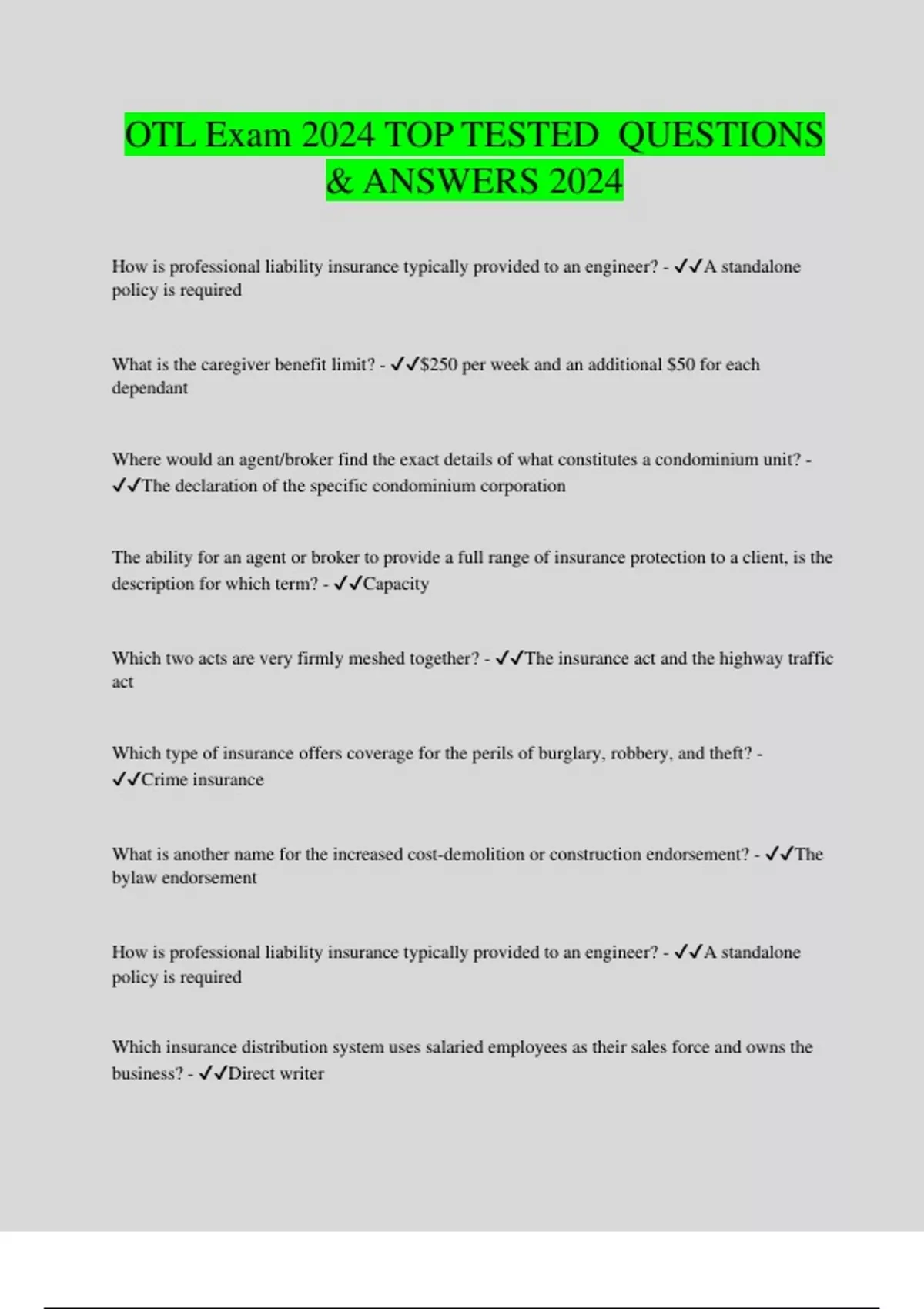 OTL Exam 2024 TOP TESTED QUESTIONS & ANSWERS 2024 - OTL - Stuvia US