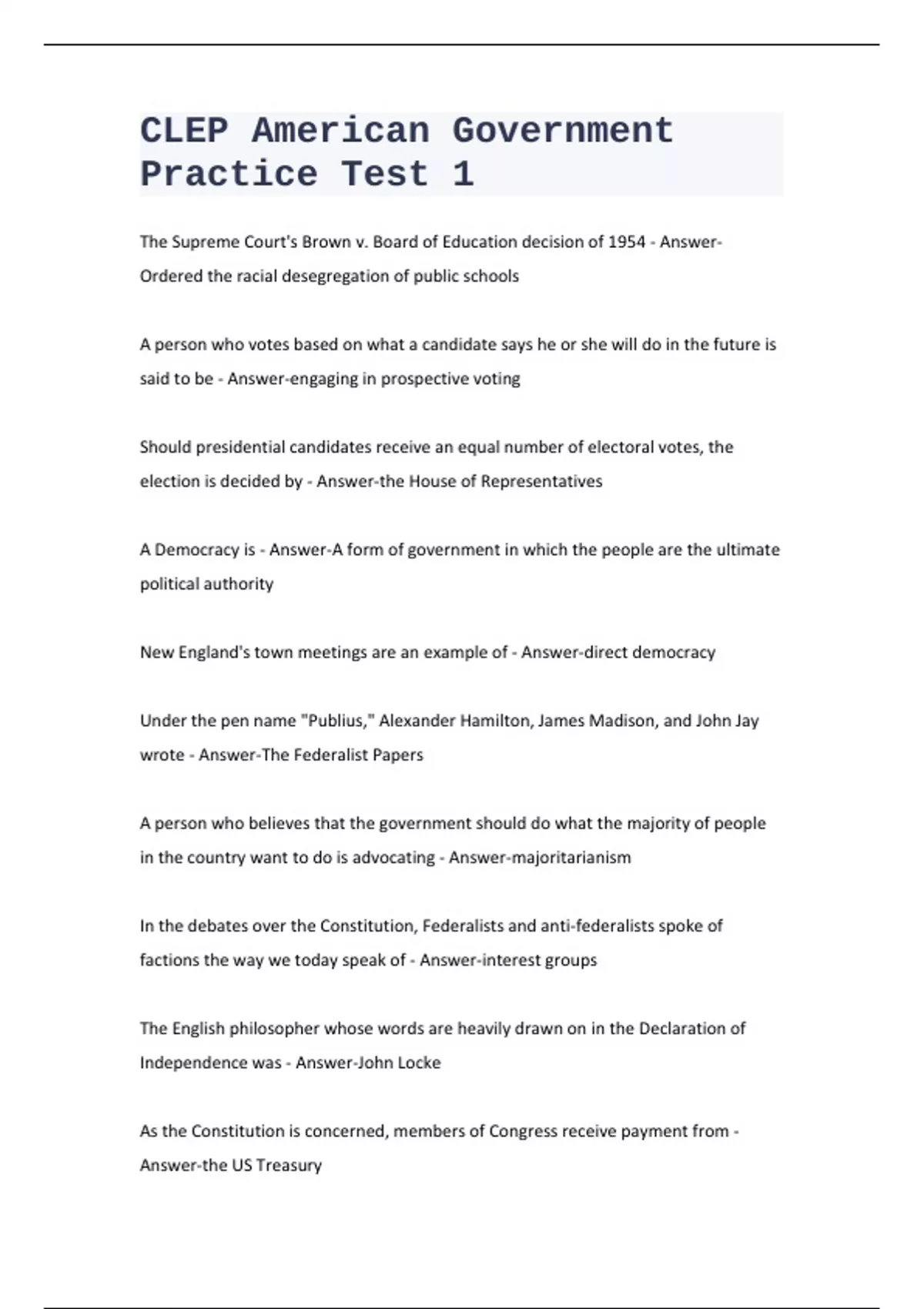 CLEP American Government Practice Test 1 2024 - CLEP American ...