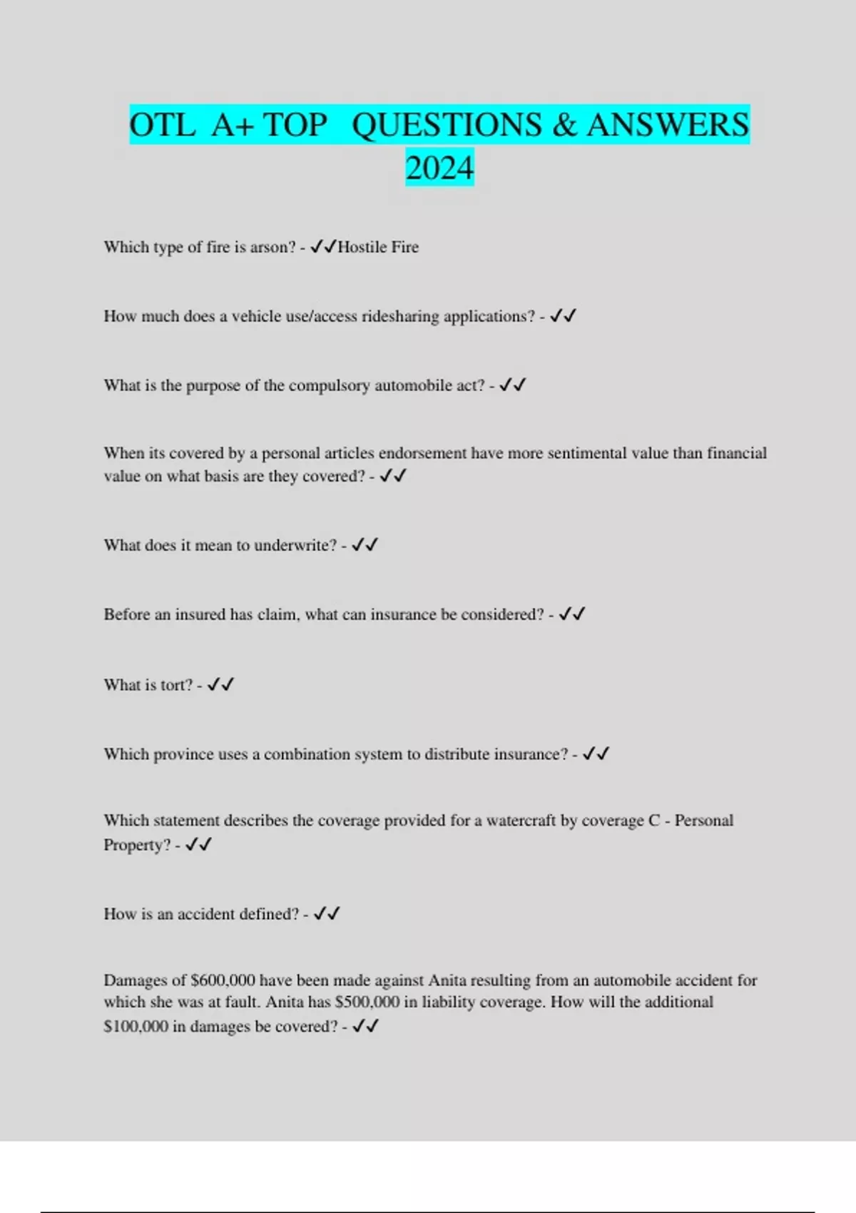 OTL A+ TOP QUESTIONS & ANSWERS 2024 - OTL - Stuvia US