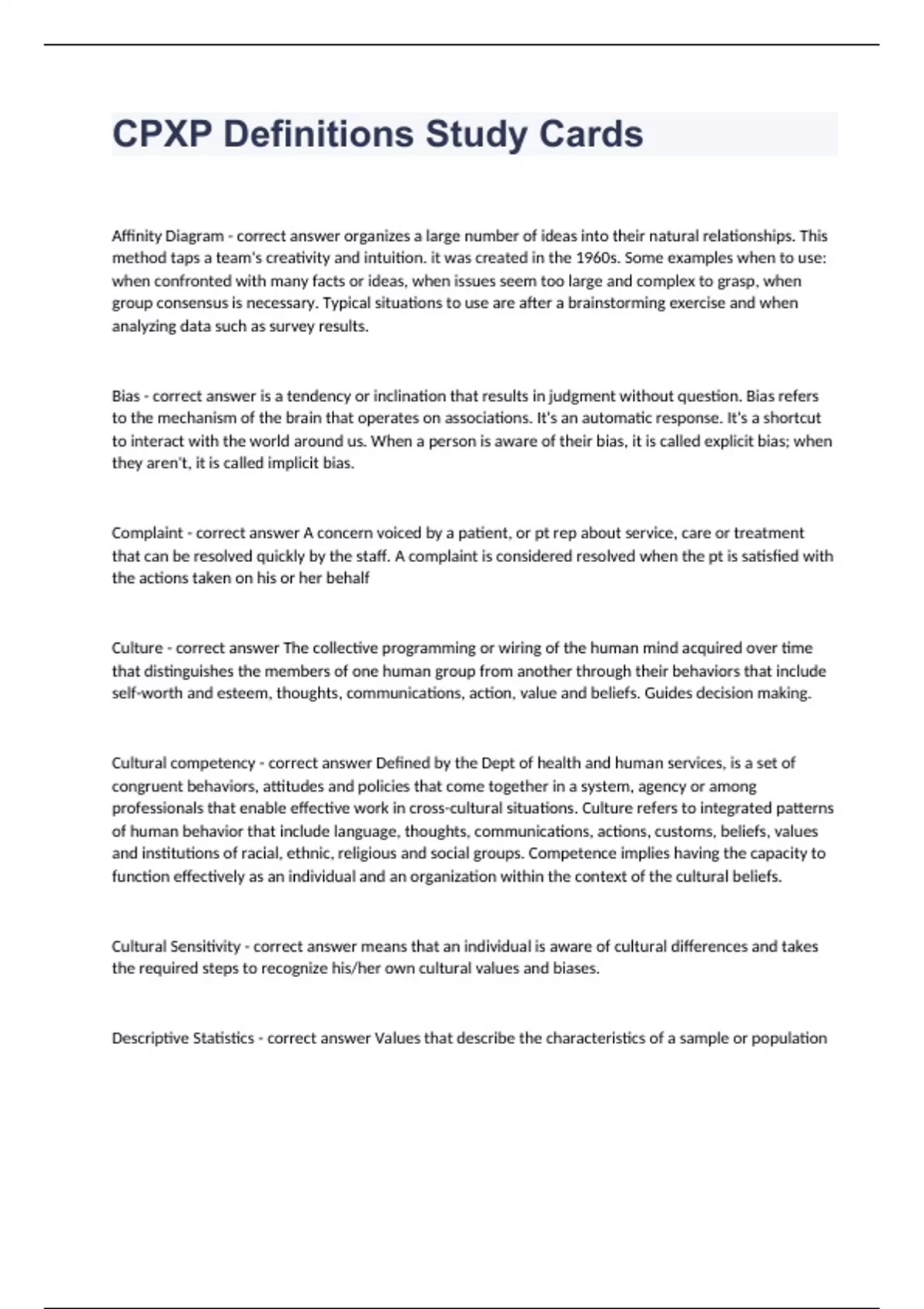 CPXP Definitions Study Cards Question and answers correctly solved 2023 ...