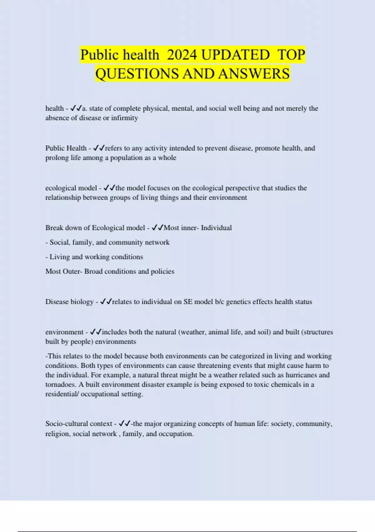 Public health 2024 UPDATED TOP QUESTIONS AND ANSWERS - Public health ...