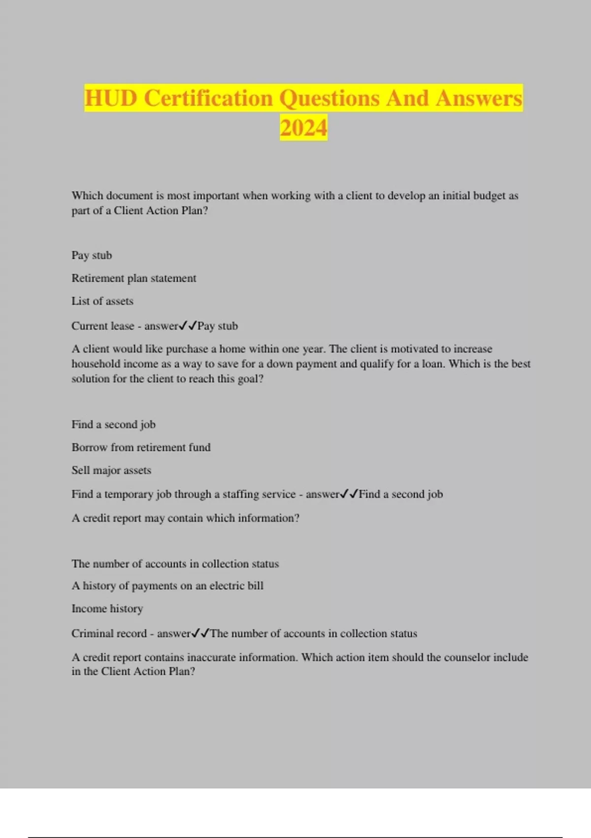 HUD Certification Questions And Answers 2024 - HUD - Stuvia US