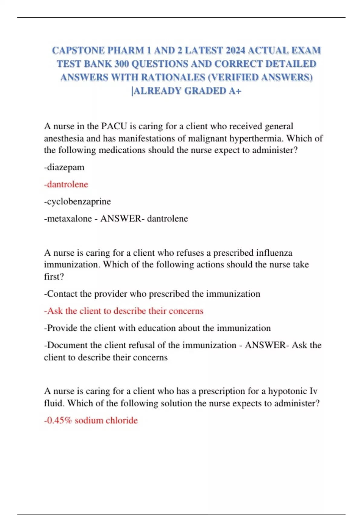 CAPSTONE PHARM 1 AND 2 LATEST 2024 ACTUAL EXAM TEST BANK 300 QUESTIONS ...