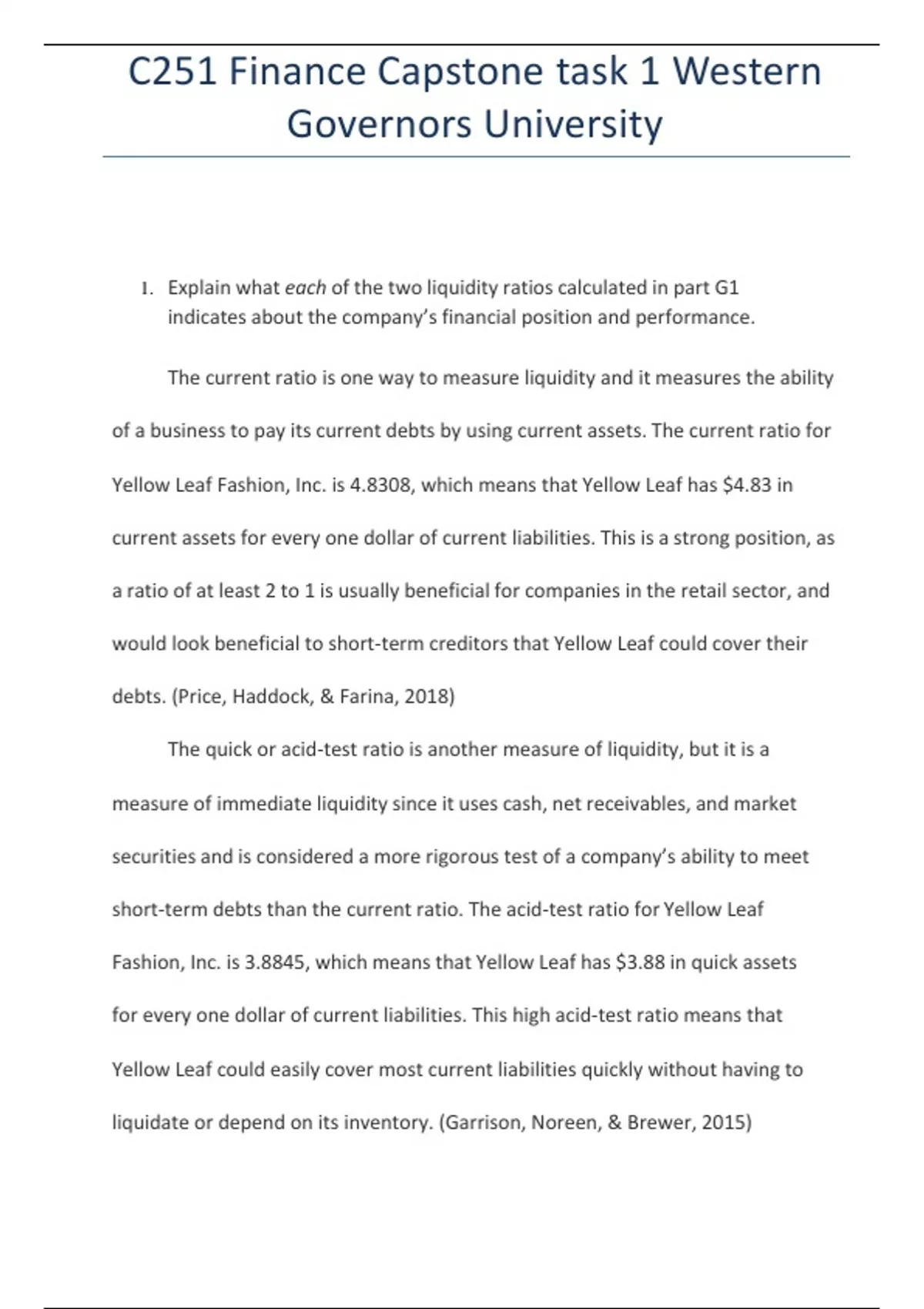 C251 Finance Capstone task 1 Western Governors University - WGU CAPSTO ...