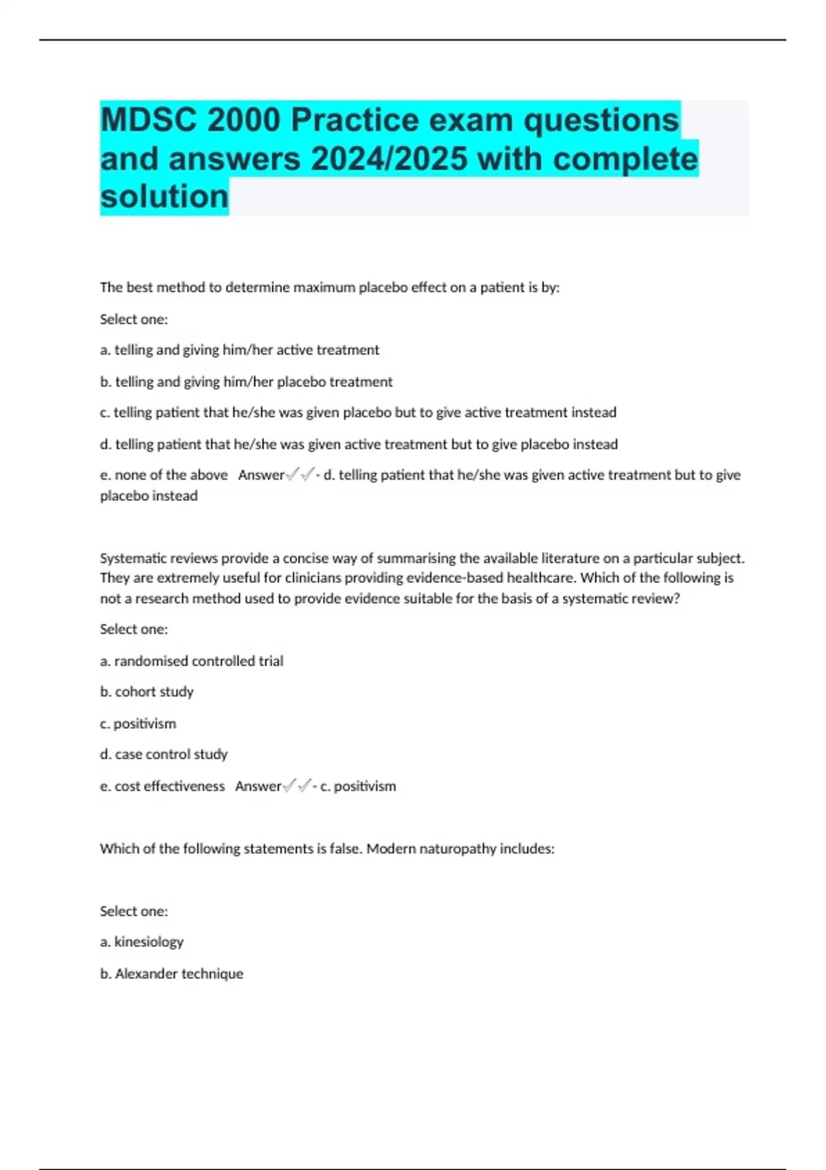 MDSC 2000 Practice exam questions and answers 2024/2025 with complete ...