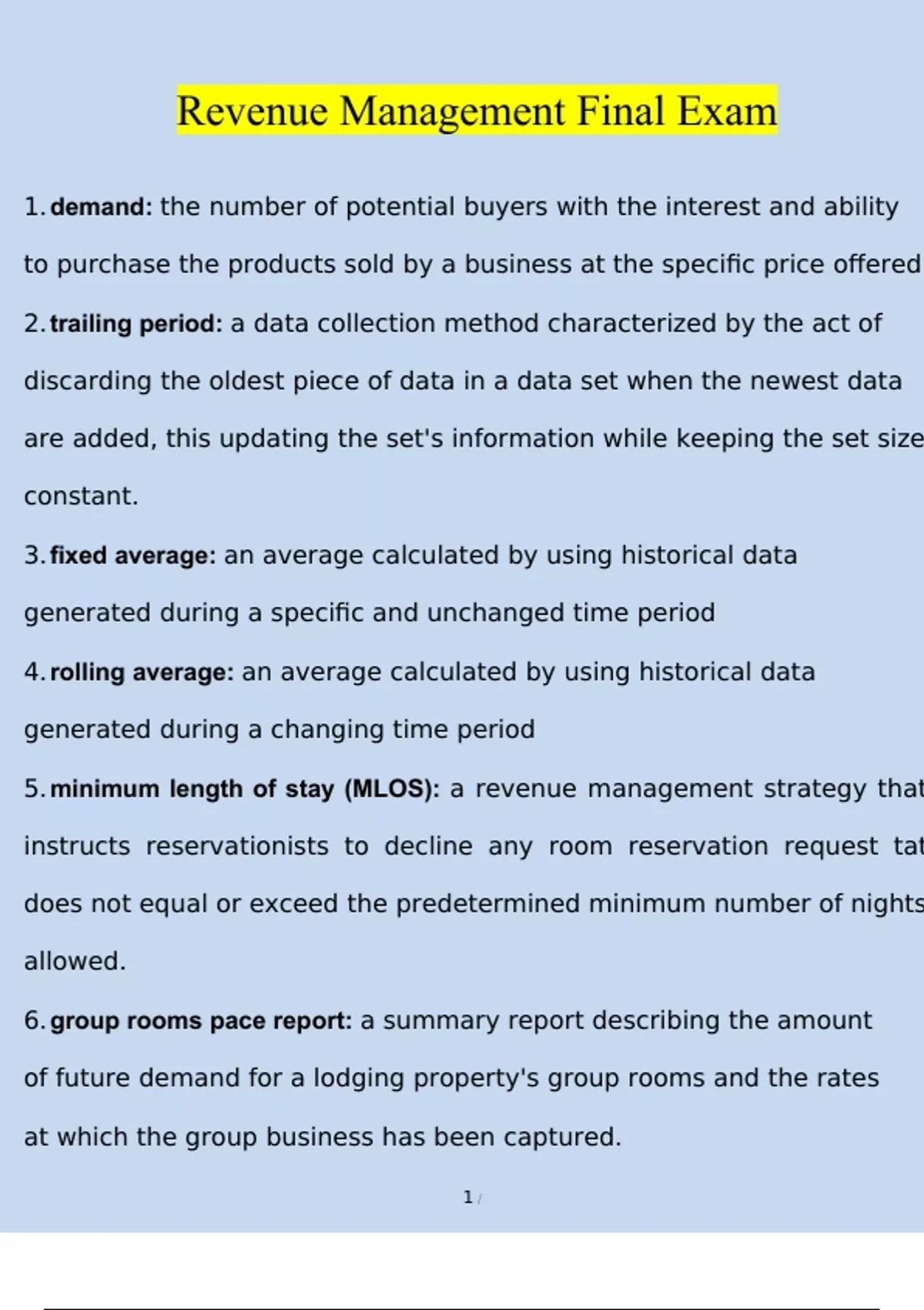 Revenue Management Final Exam | Questions with 100% Correct Answers ...