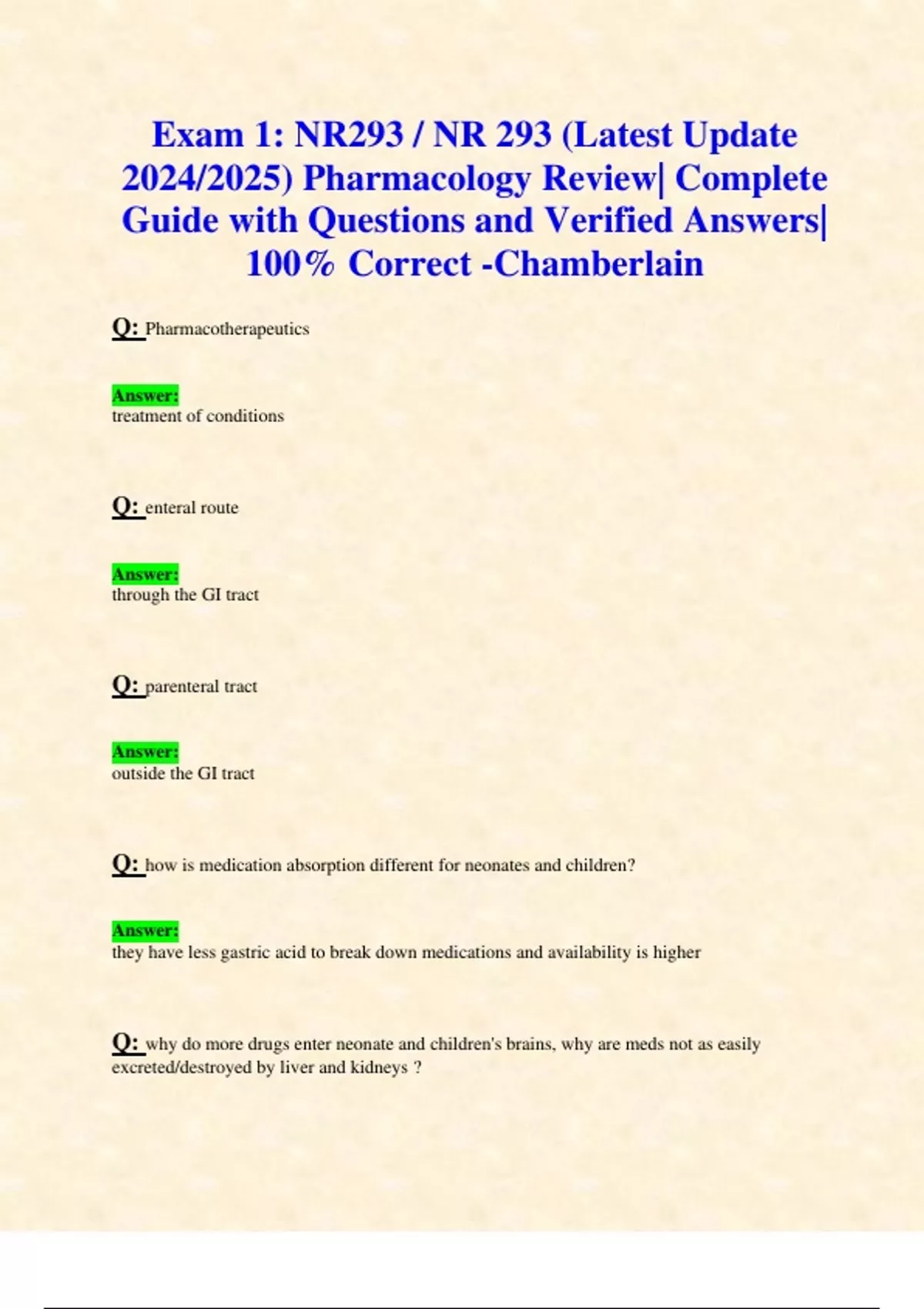 Exam 1: NR293 / NR 293 (Latest Update 2024/2025) Pharmacology Review ...