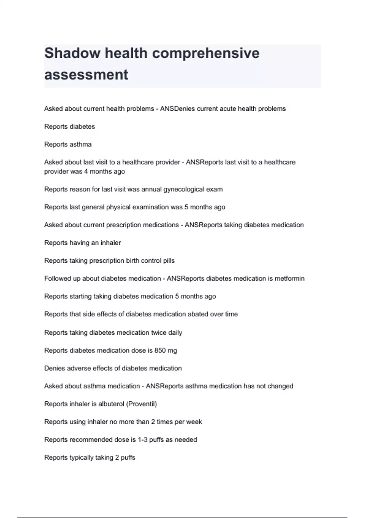 Shadow health comprehensive assessment 2024/2025 already graded A+ - NR ...