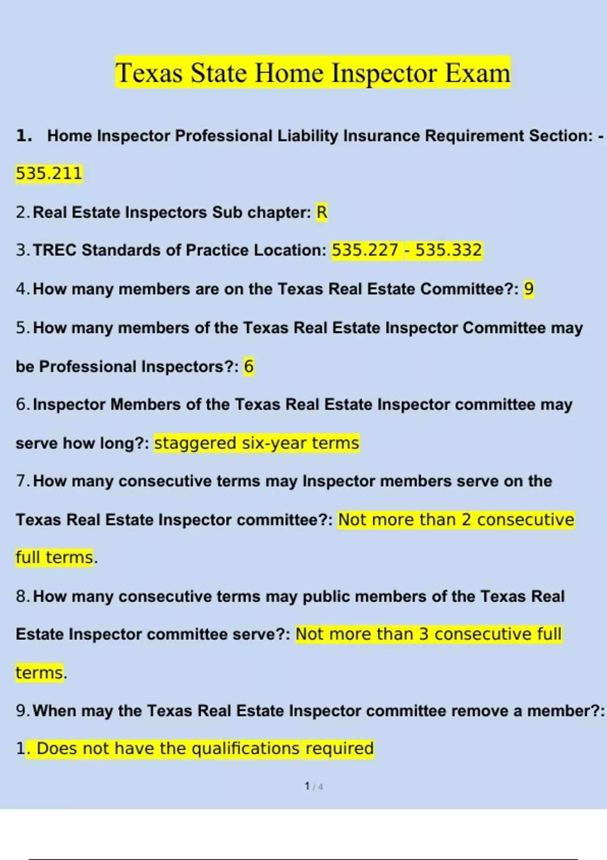 Texas State Home Inspector Exam | Questions with 100% Correct Answers ...