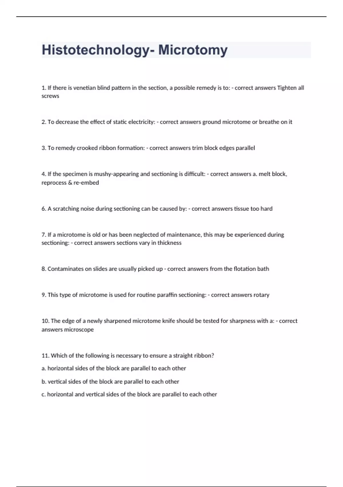 Histotechnology- Microtomy Questions with complete solution 2023/2024 ...