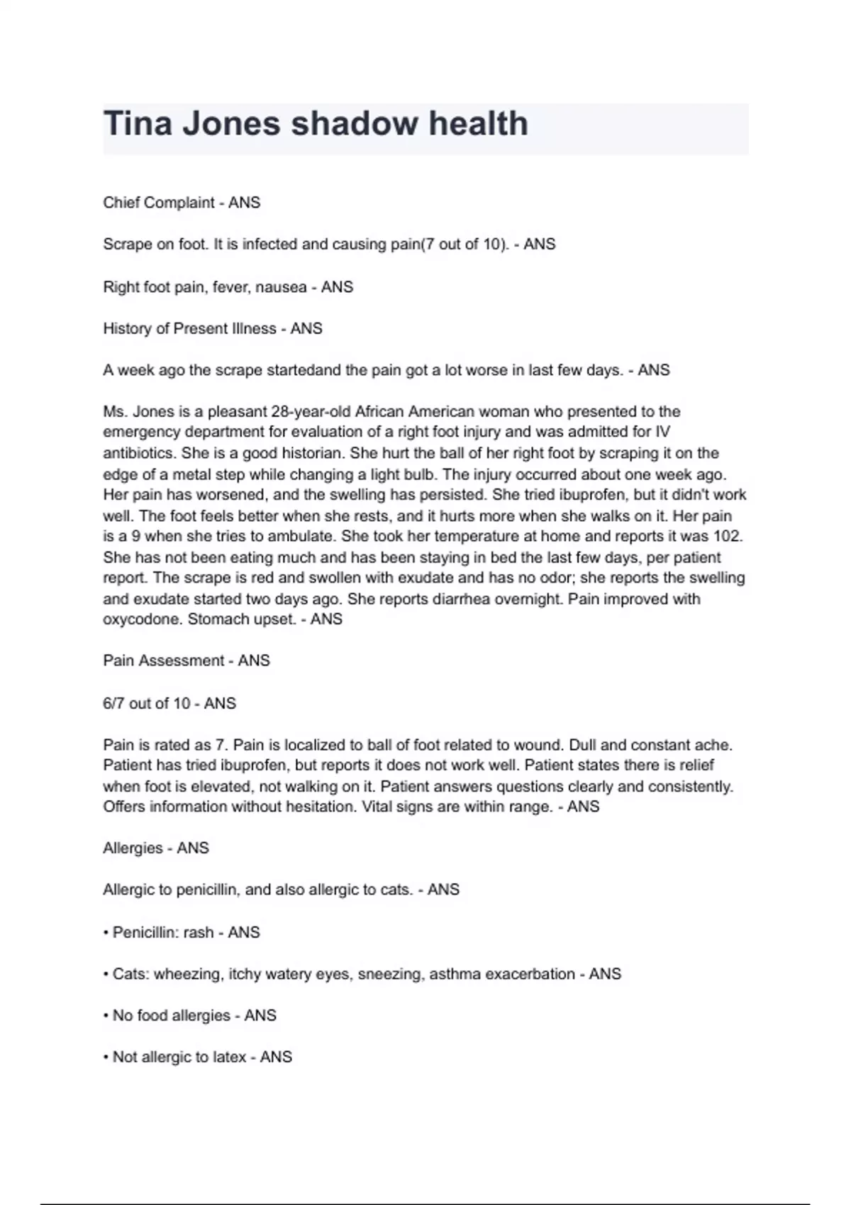 Tina Jones shadow health 2024/2025 already graded A+ - NR 509 Tina ...