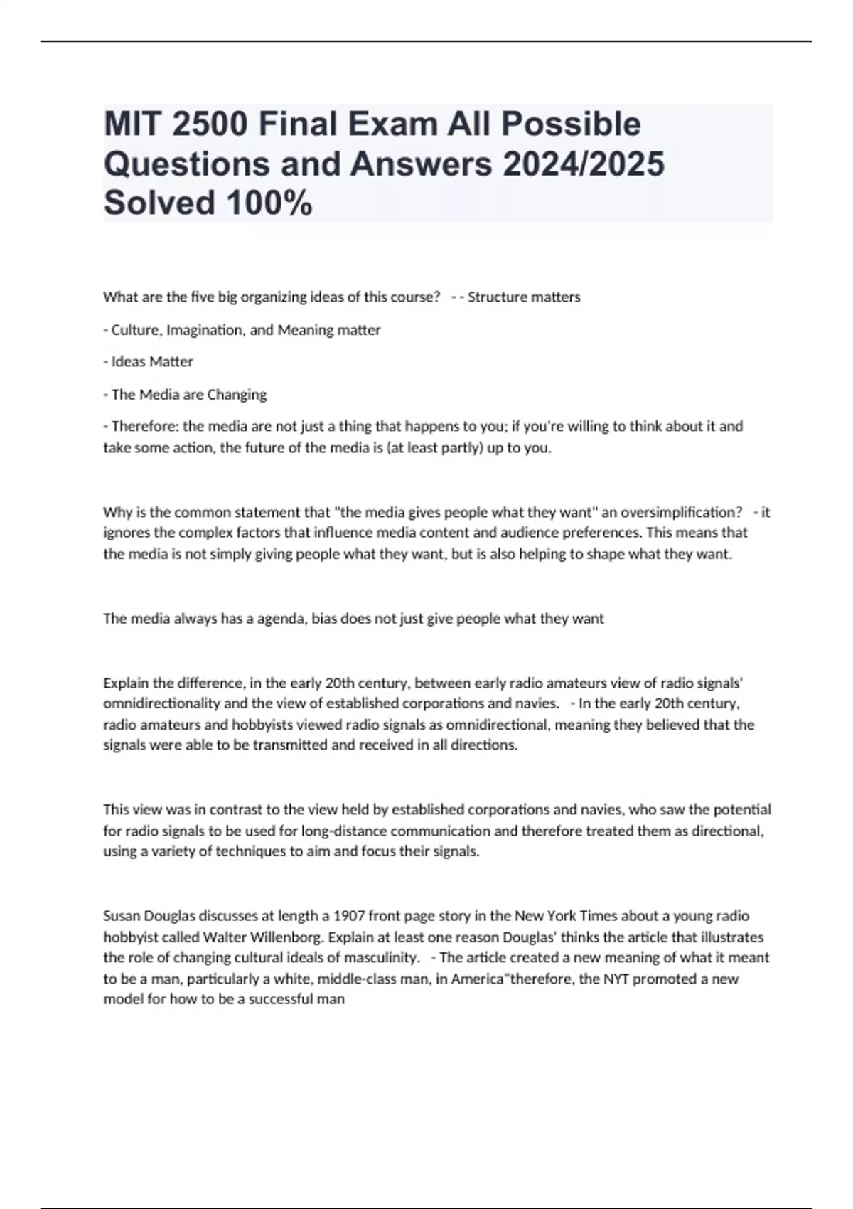 MIT 2500 Final Exam All Possible Questions and Answers 2024/2025 Solved ...