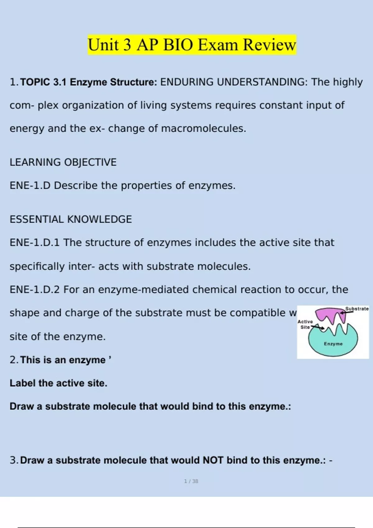 AP BIOLOGY Unit 3 Exam Review | Questions with 100% Correct Answers ...