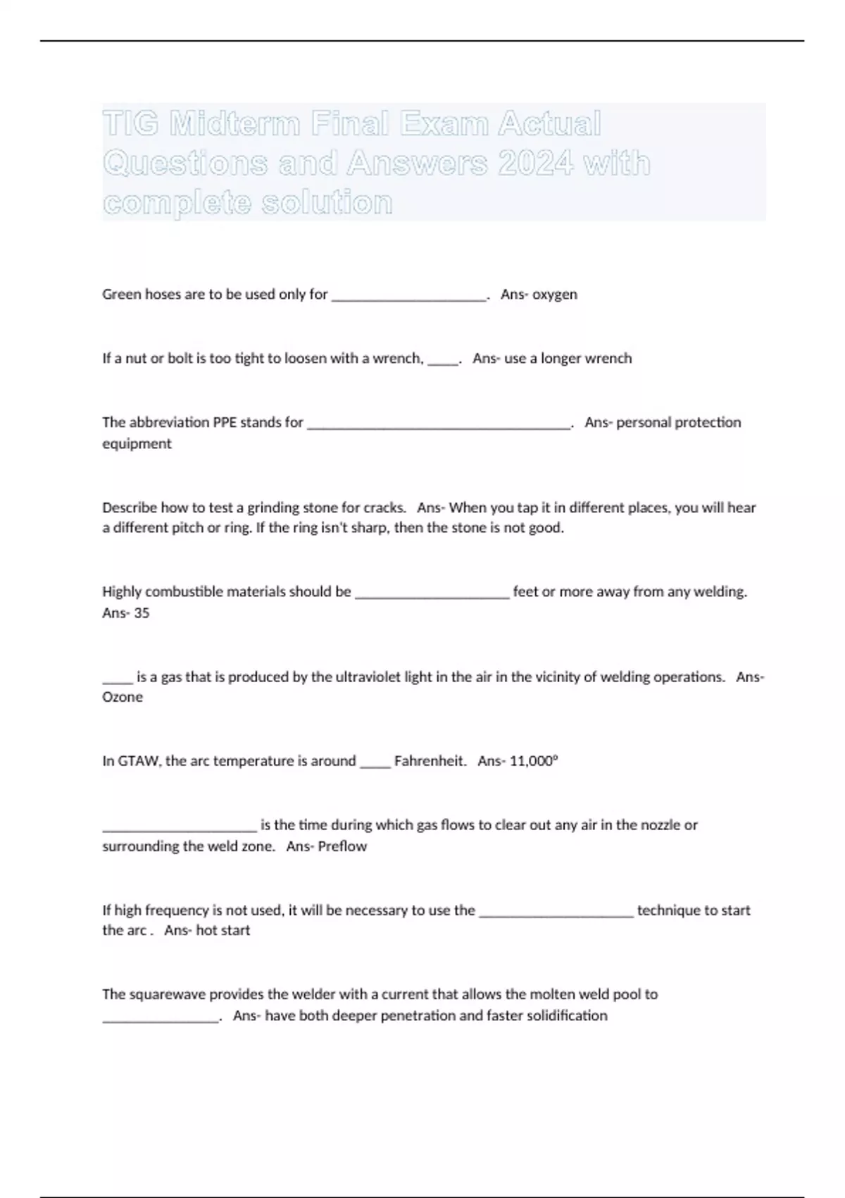 TIG Midterm Final Exam Actual Questions and Answers 2024 with complete solution - TIG - Stuvia US