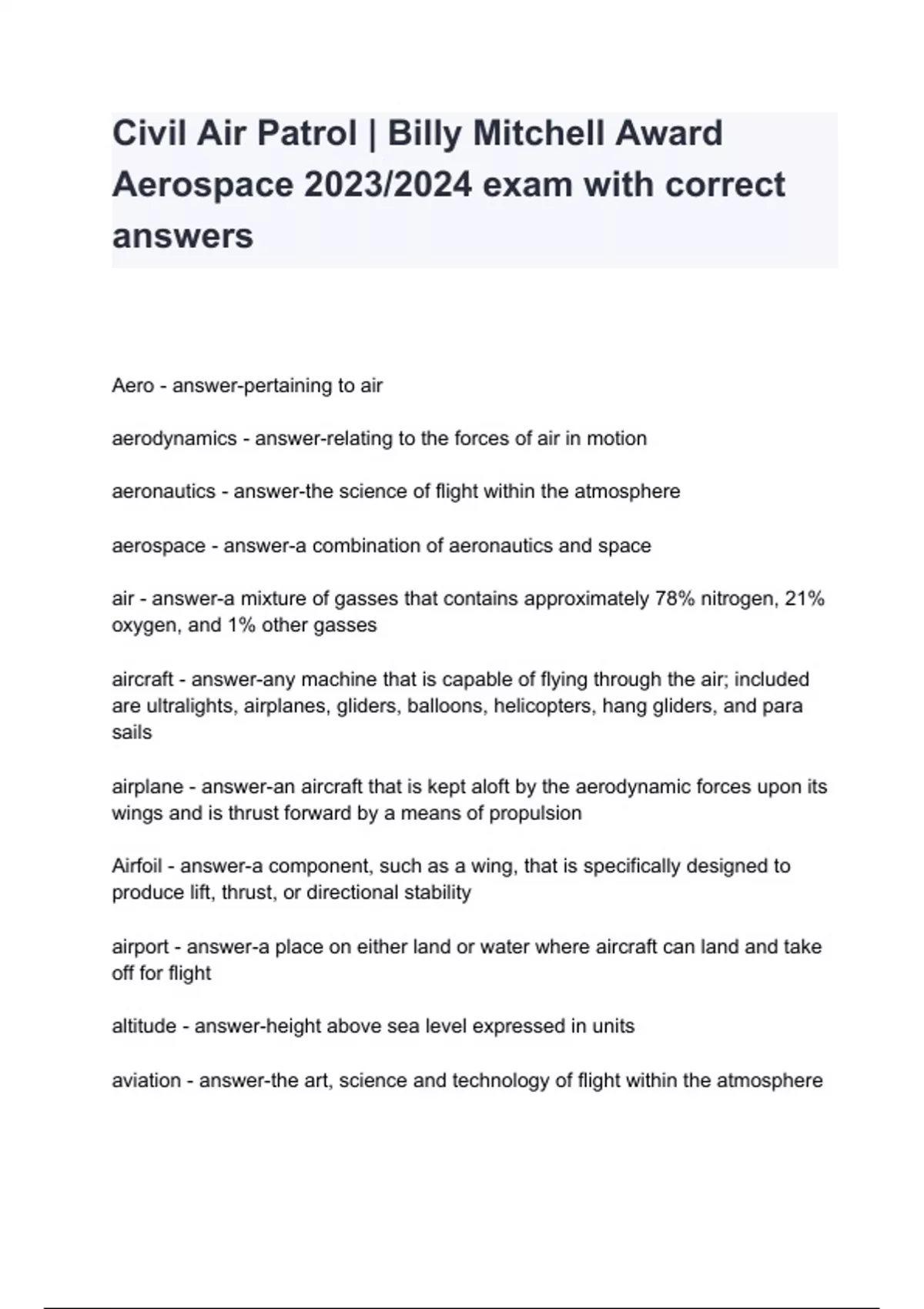 Civil Air Patrol | Billy Mitchell Award Aerospace 2023/2024 exam with ...