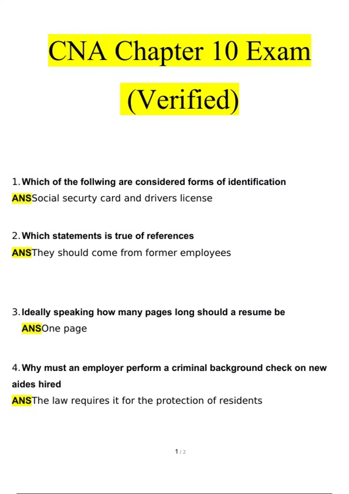 CNA Chapter 10 Exam Questions and Answers 2024 / 2025 | 100% Verified ...