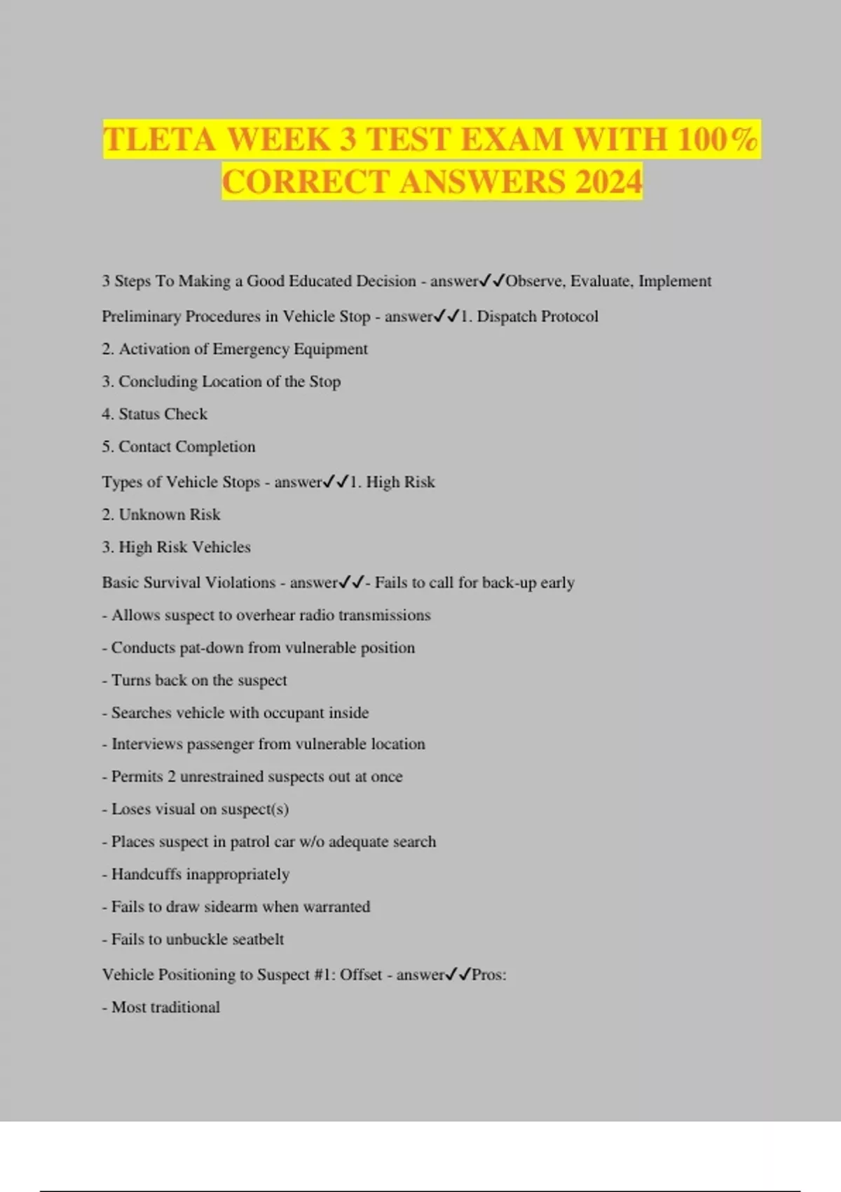 TLETA WEEK 3 TEST EXAM WITH 100% CORRECT ANSWERS 2024 - TLETA - Stuvia US