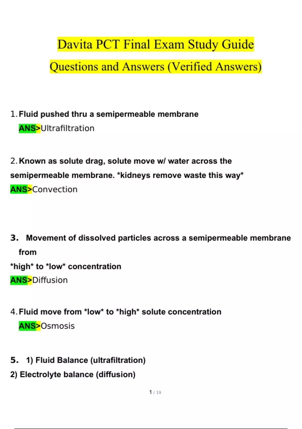 Davita PCT Final Exam Study Guide Questions and Answers 2024 / 2025 ...