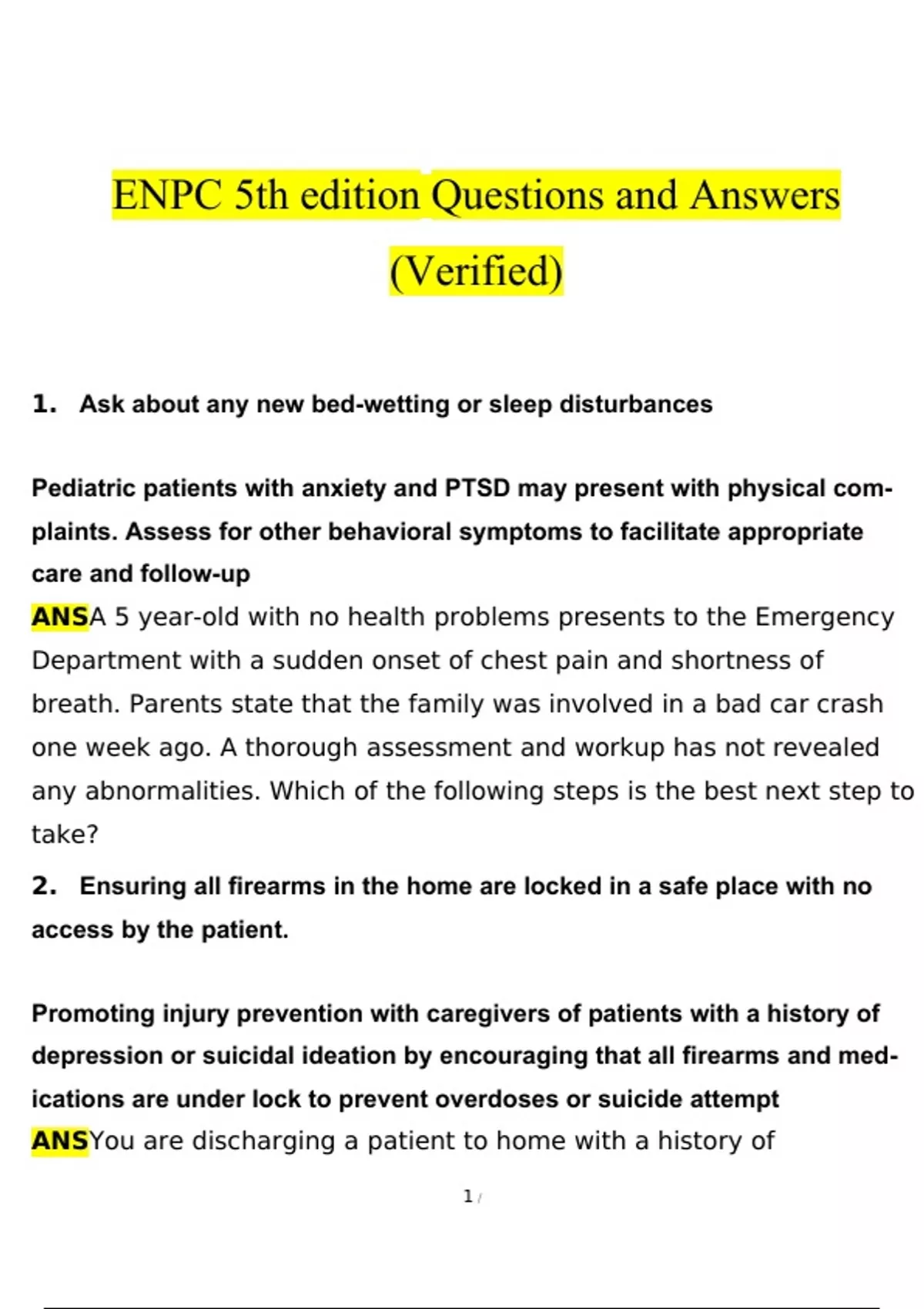 ENPC 5th edition Questions and Answers 2024 / 2025 | 100% Verified ...
