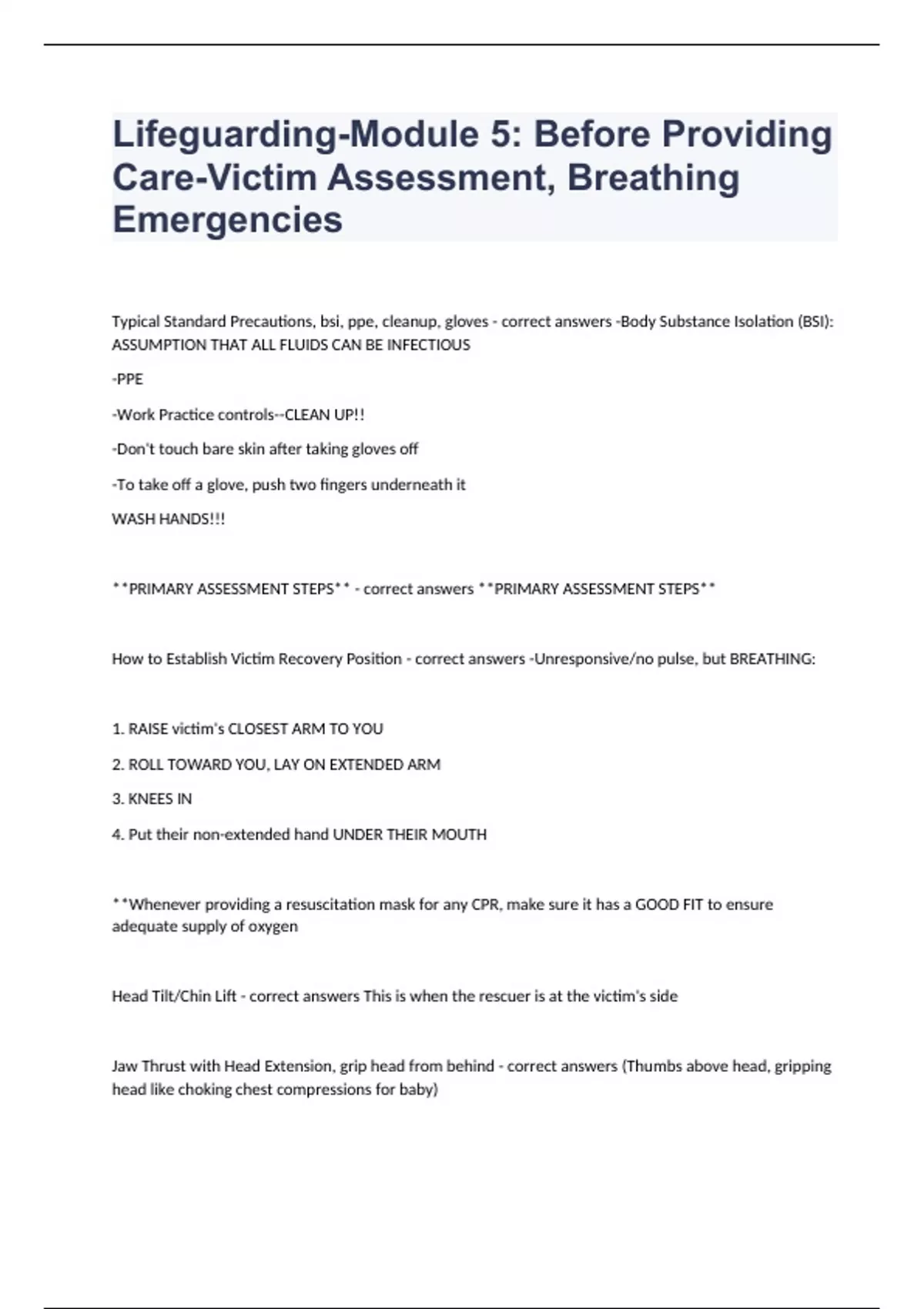 Lifeguarding-Module 5 Before Providing Care-Victim Assessment ...