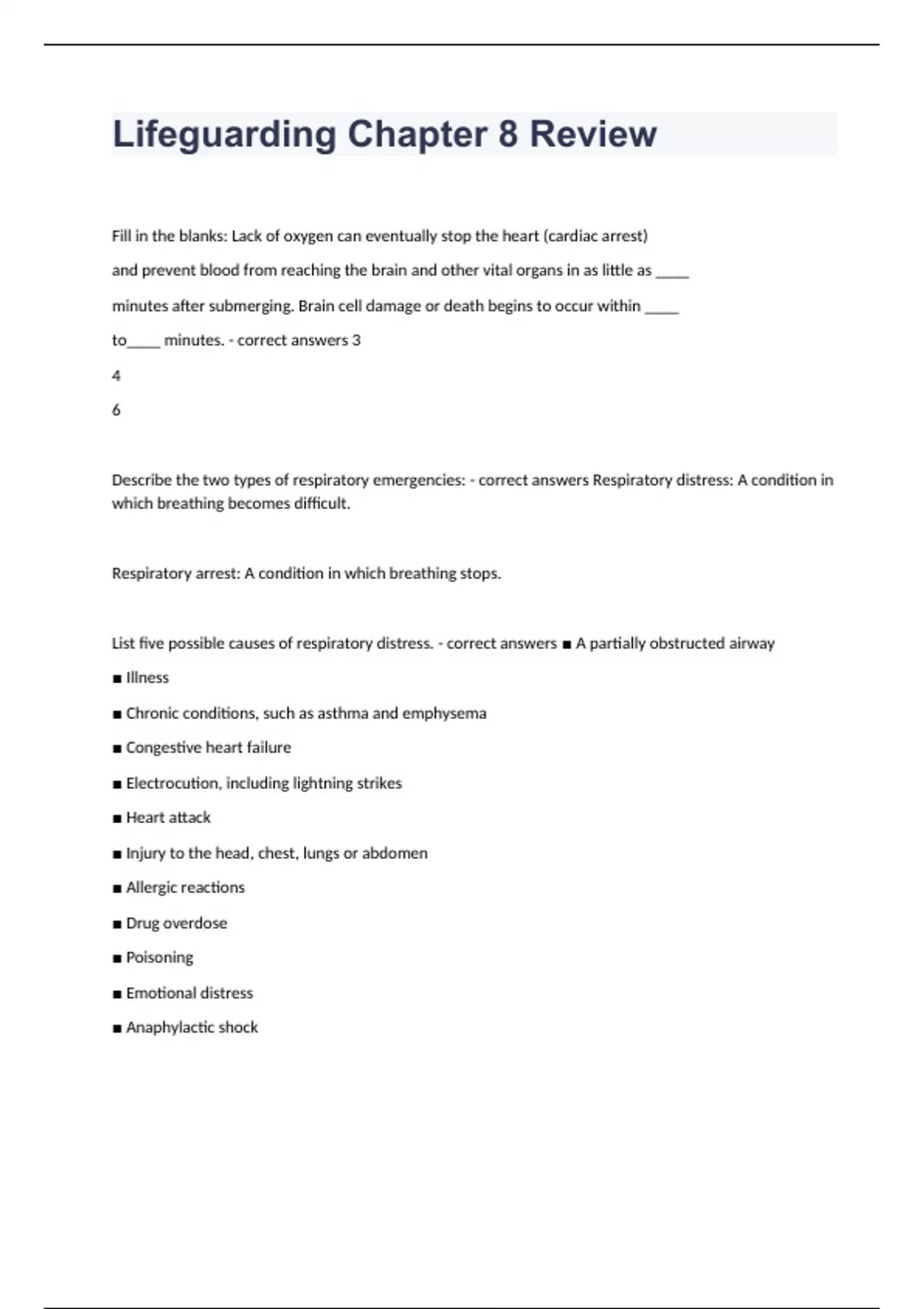 Lifeguarding Chapter 8 Review Question and answers already passed 2023/ ...