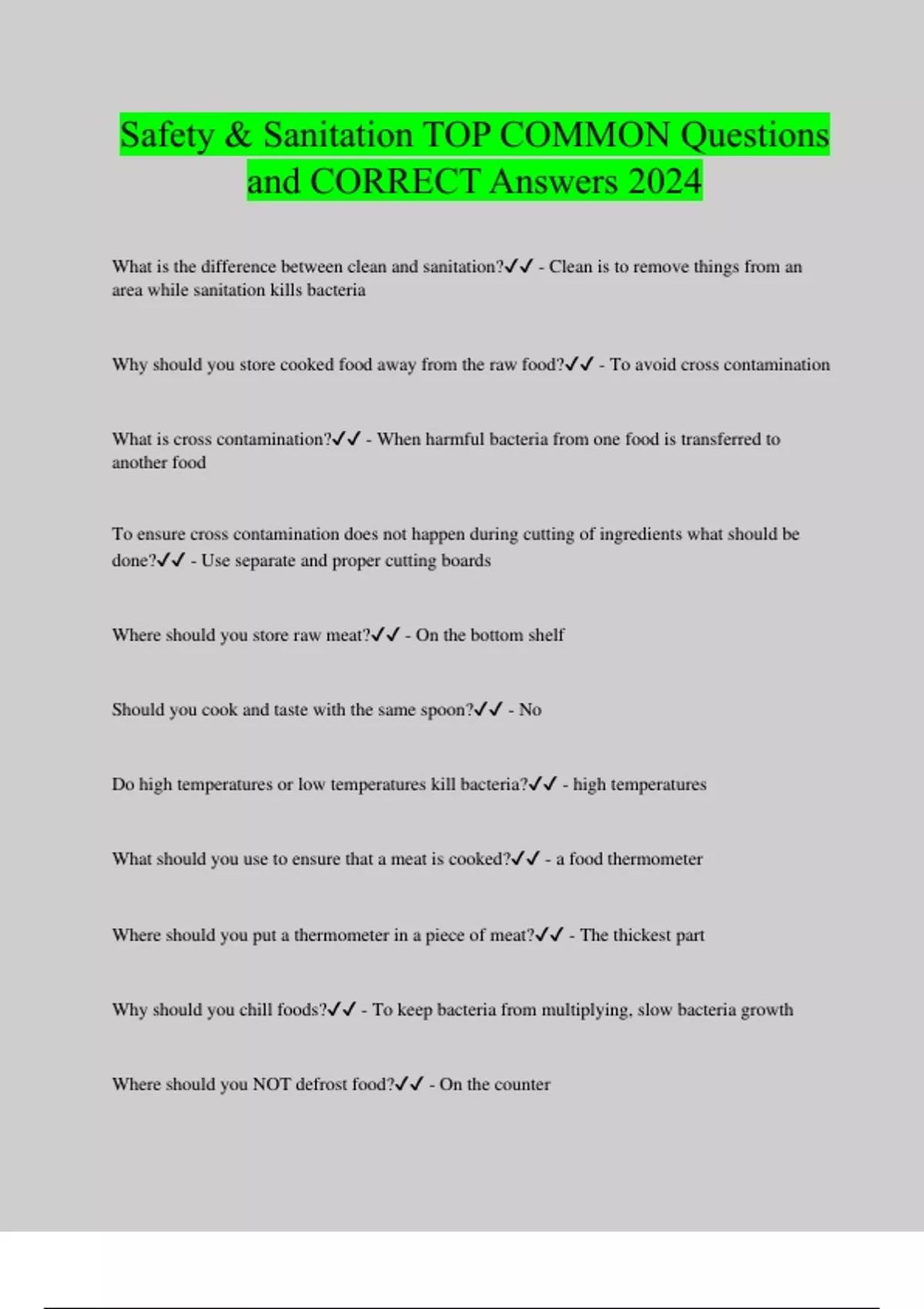 Safety & Sanitation TOP COMMON Questions and CORRECT Answers 2024 ...