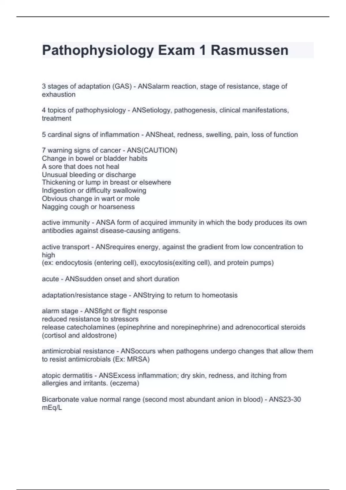 Pathophysiology Exam 1 Rasmussen.LATEST 2023/2024 GRADED A PLUS ...