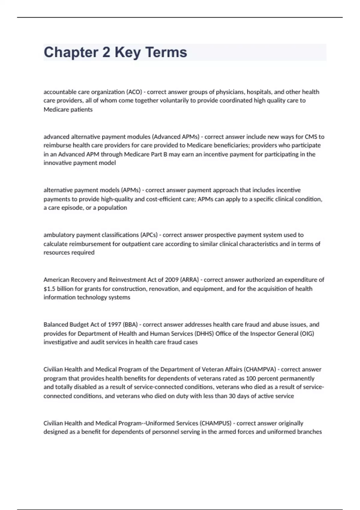 Chapter 2 Key Terms with complete solutions 2023/2024 - APM - Stuvia UK