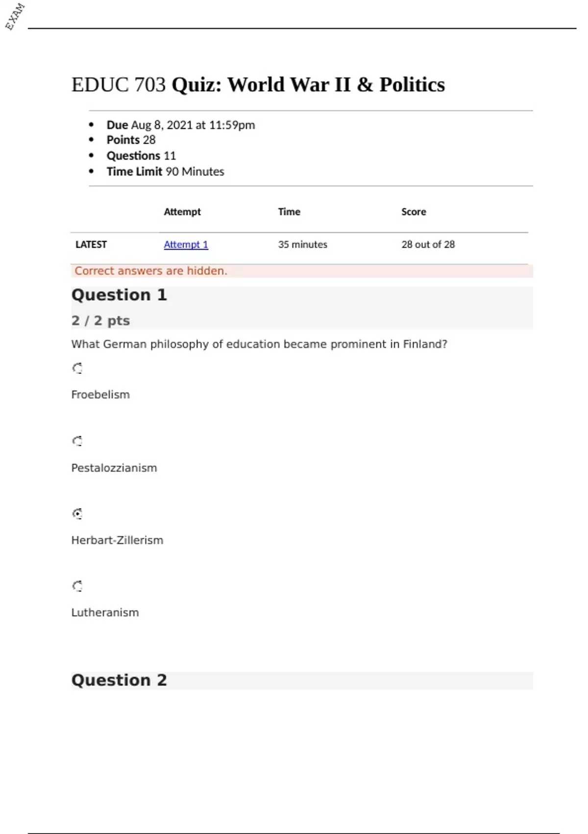 EDUC 703 Quiz: World War II & Politics - EDUC 703 - Stuvia US