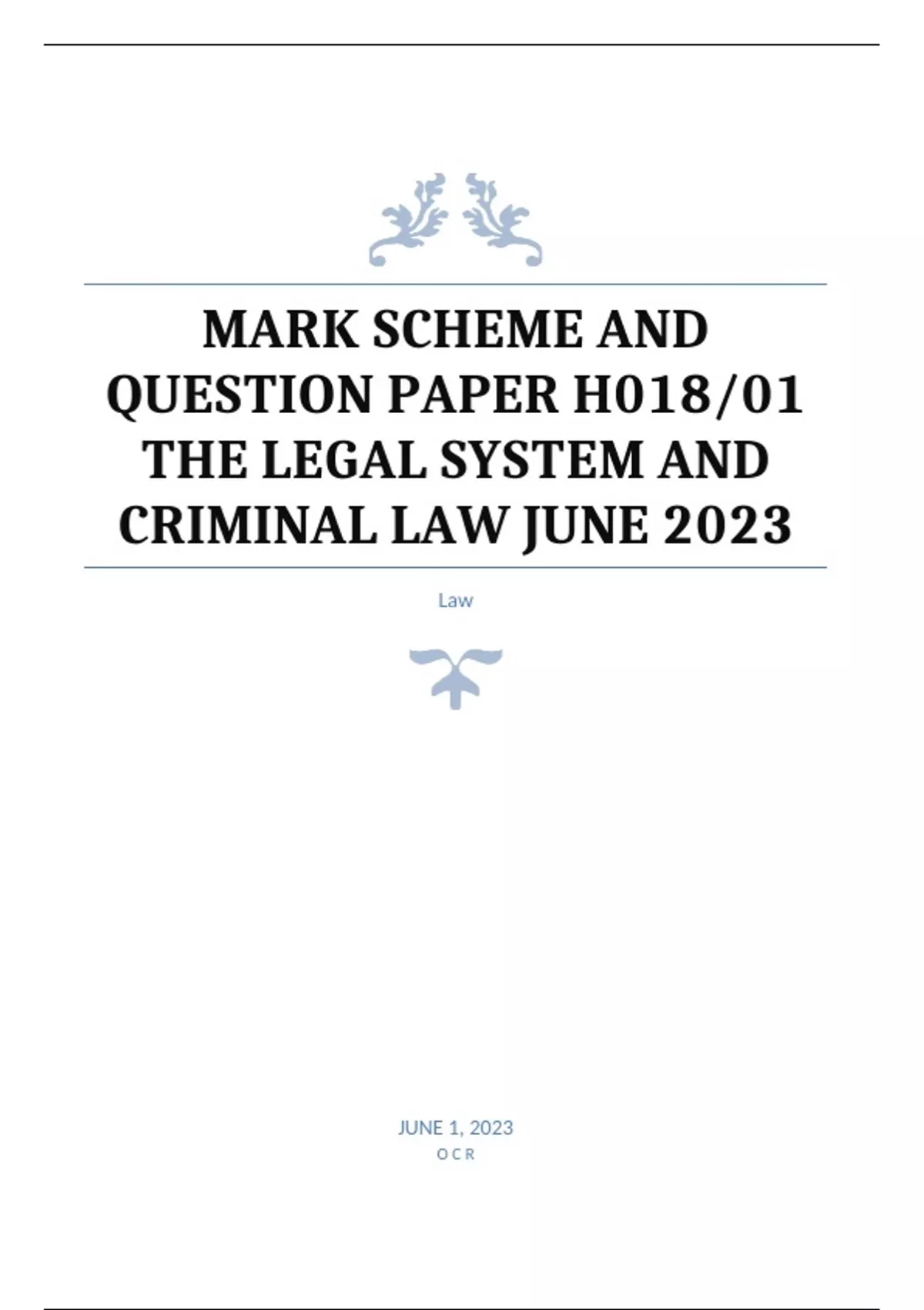 OCR AS Level Law paper 1 OFFICIAL MARK SCHEME MERGED WITH QUESTION ...