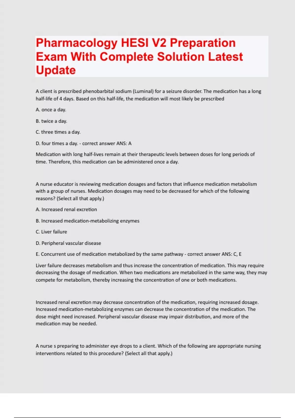 Pharmacology HESI V2 Preparation Exam With Complete Solution Latest ...