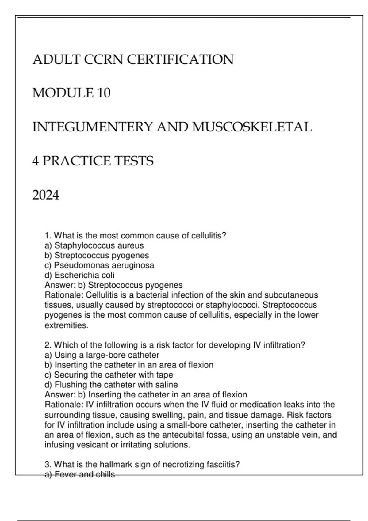 ADULT CCRN CERTIFICATION MODULE 10 INTEGUMENTARY AND MUSCOSKELETAL ...