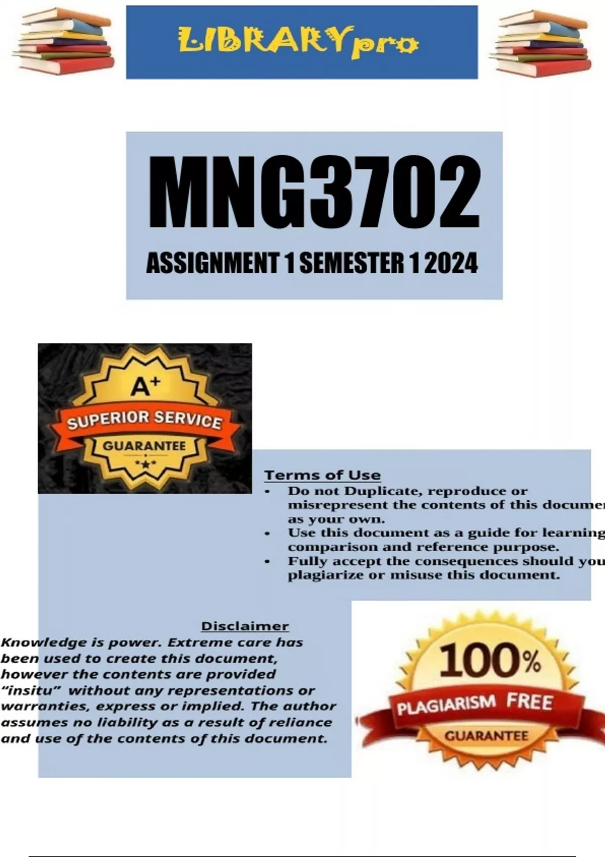MNG3702 Assignment 1 (COMPLETE ANSWERS) Semester 1 2024 - DUE March ...