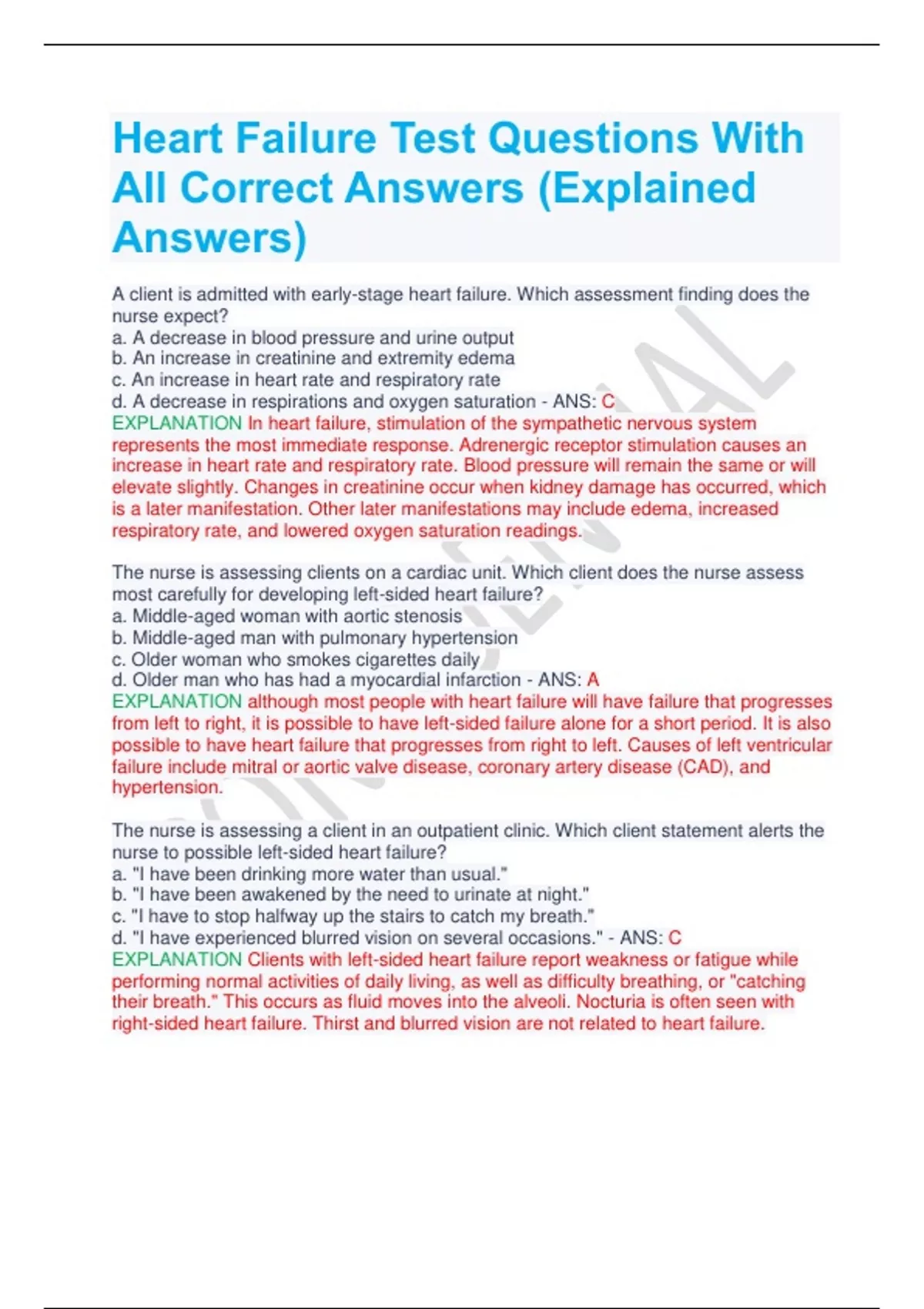 LATEST 2024 Heart Failure Test Questions With All Correct Answers ...