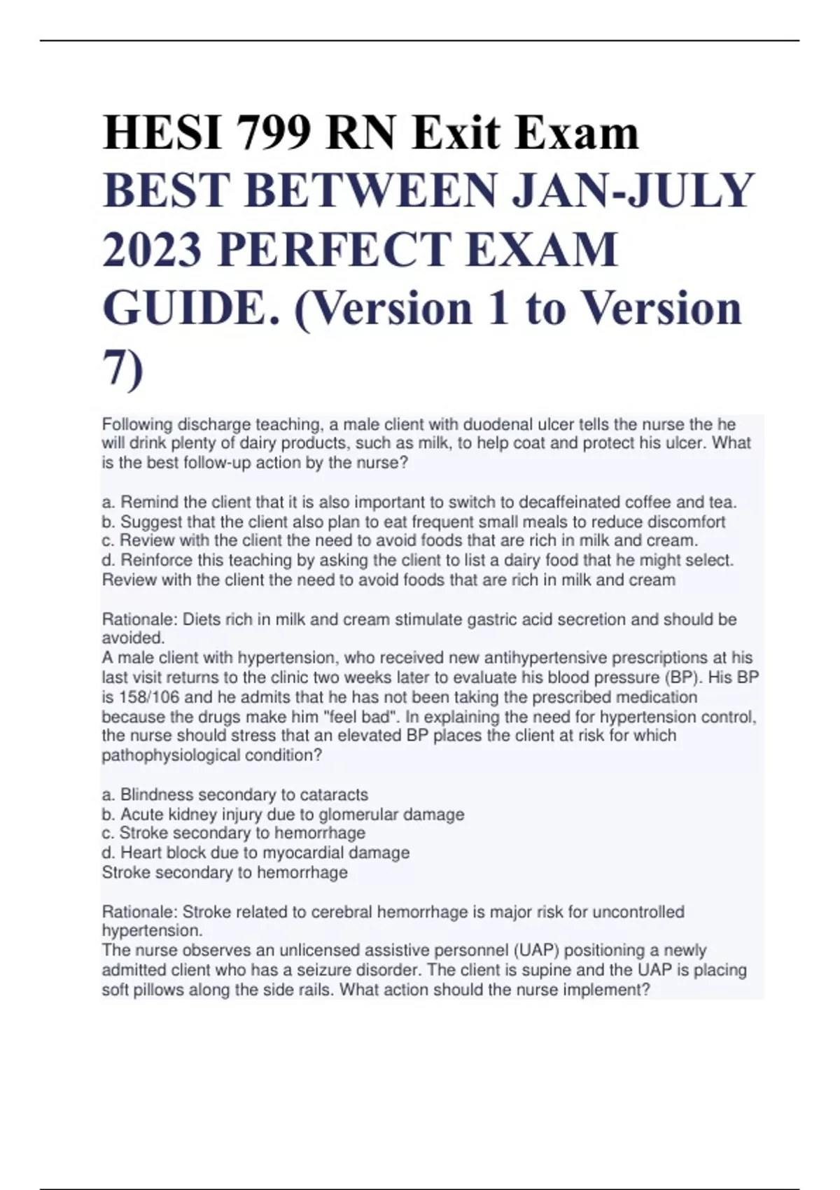 LATEST HESI 799 RN Exit Exam BEST BETWEEN JAN-JULY 2023 PERFECT EXAM ...