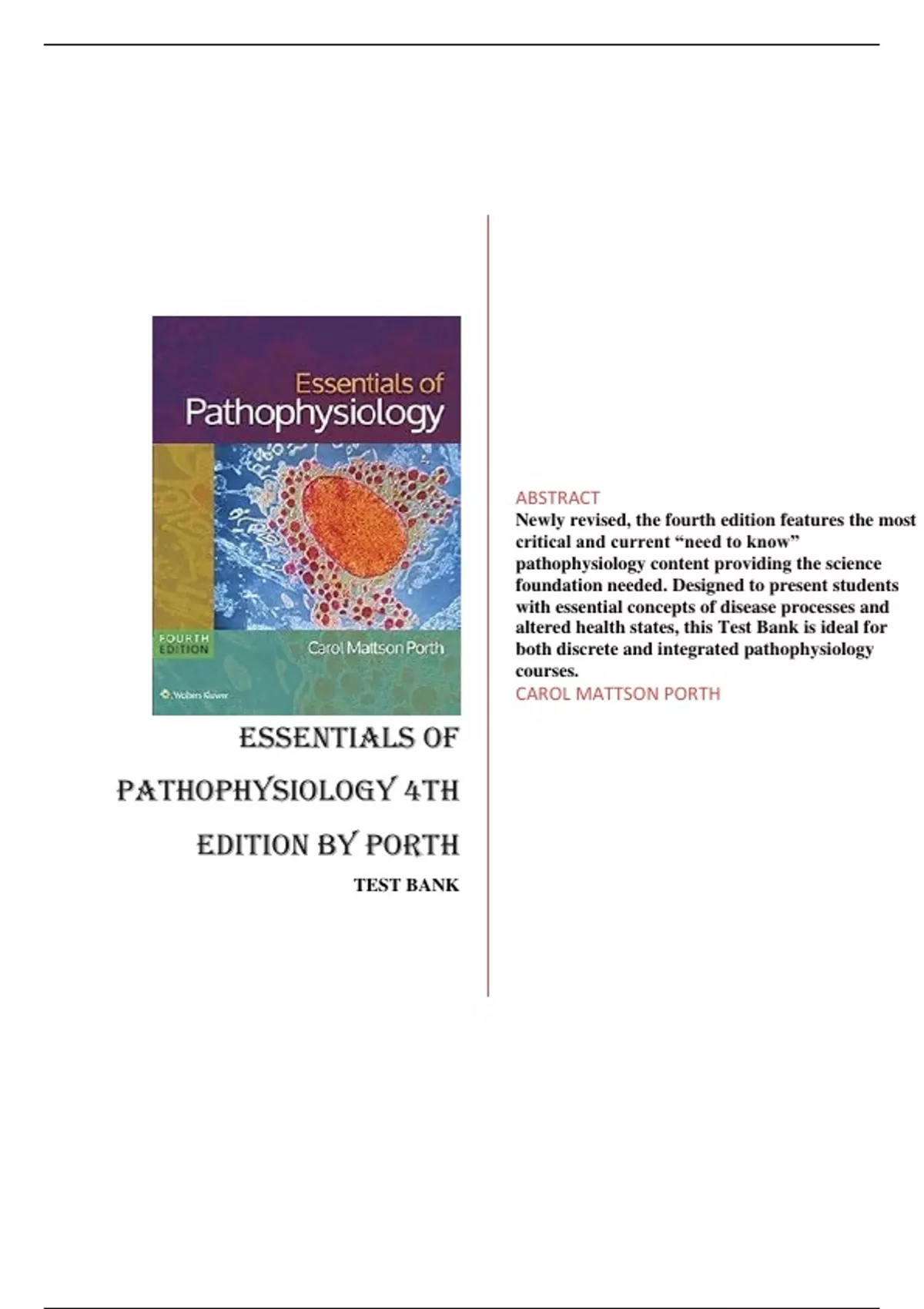 Essentials Of Pathophysiology 4th Edition Porth Test Bank ISBN- 978 ...