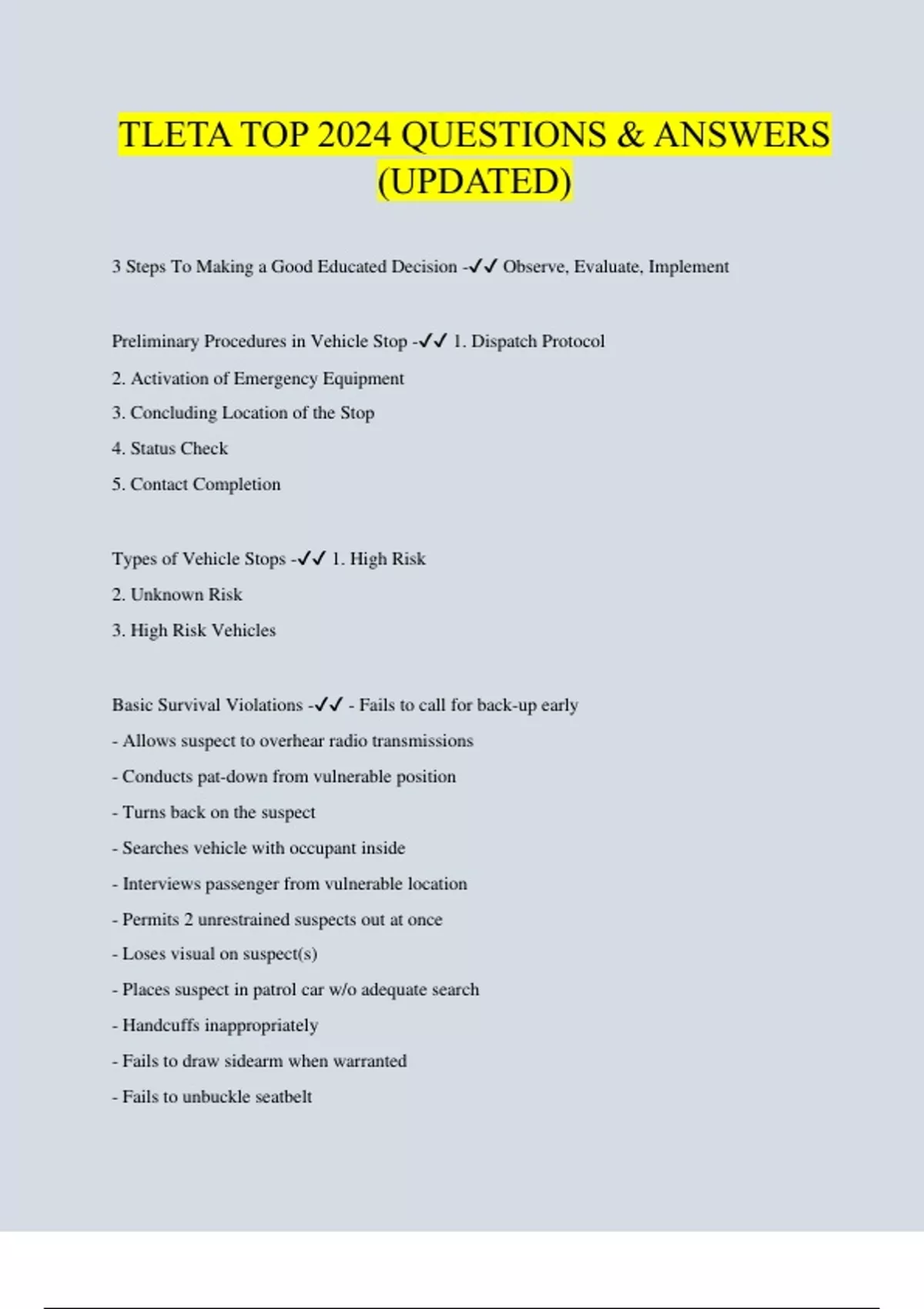 TLETA TOP 2024 QUESTIONS & ANSWERS (UPDATED) - TLETA - Stuvia US