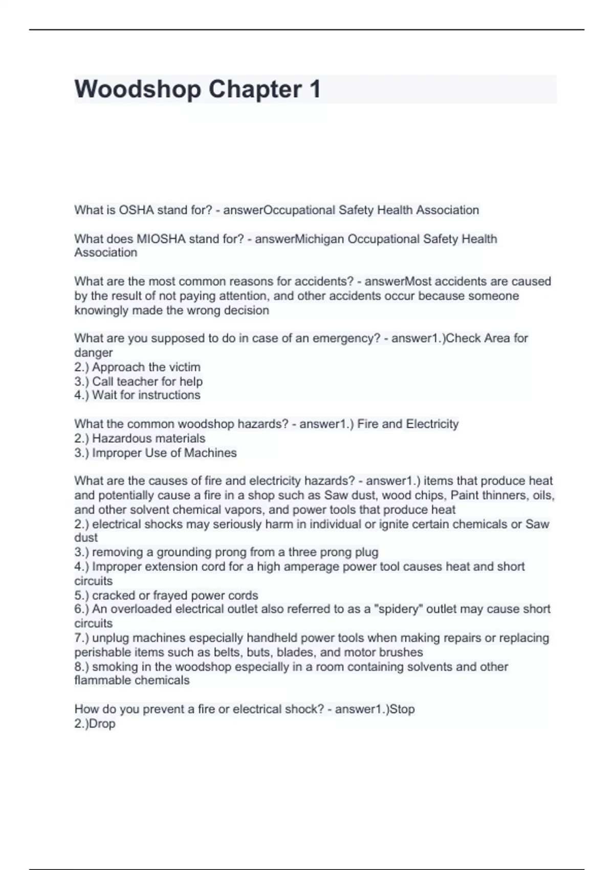 Woodshop Chapter 1 Questions with complete Solutions 2024 - Woodshop ...