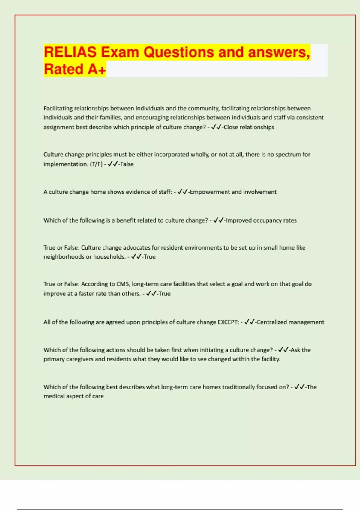 RELIAS Exam Questions and answers, Rated A+ latest 2024/25 exam ...