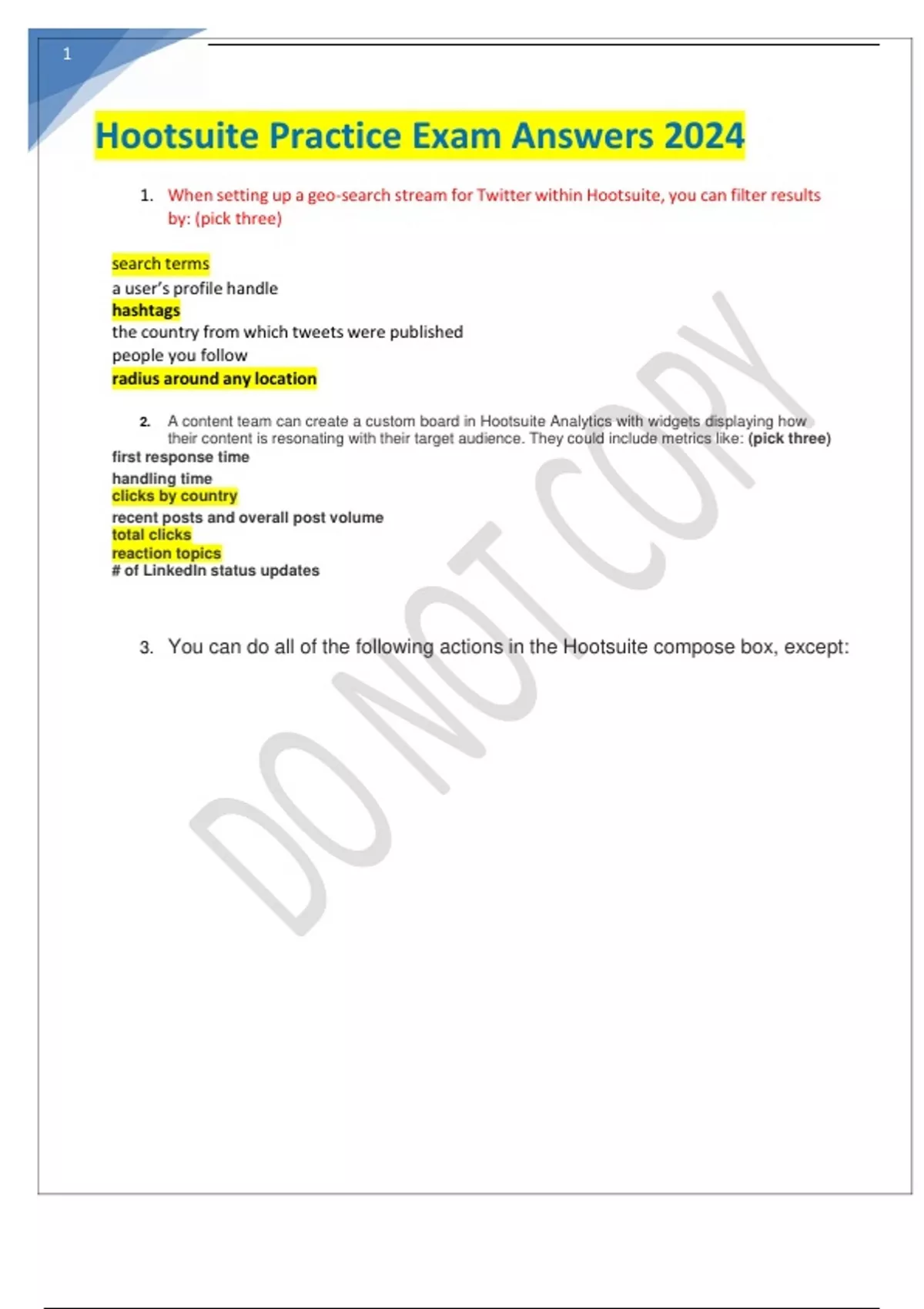 Hootsuite Practice Exam Answers 2024. - HOOTSUITE - Stuvia US