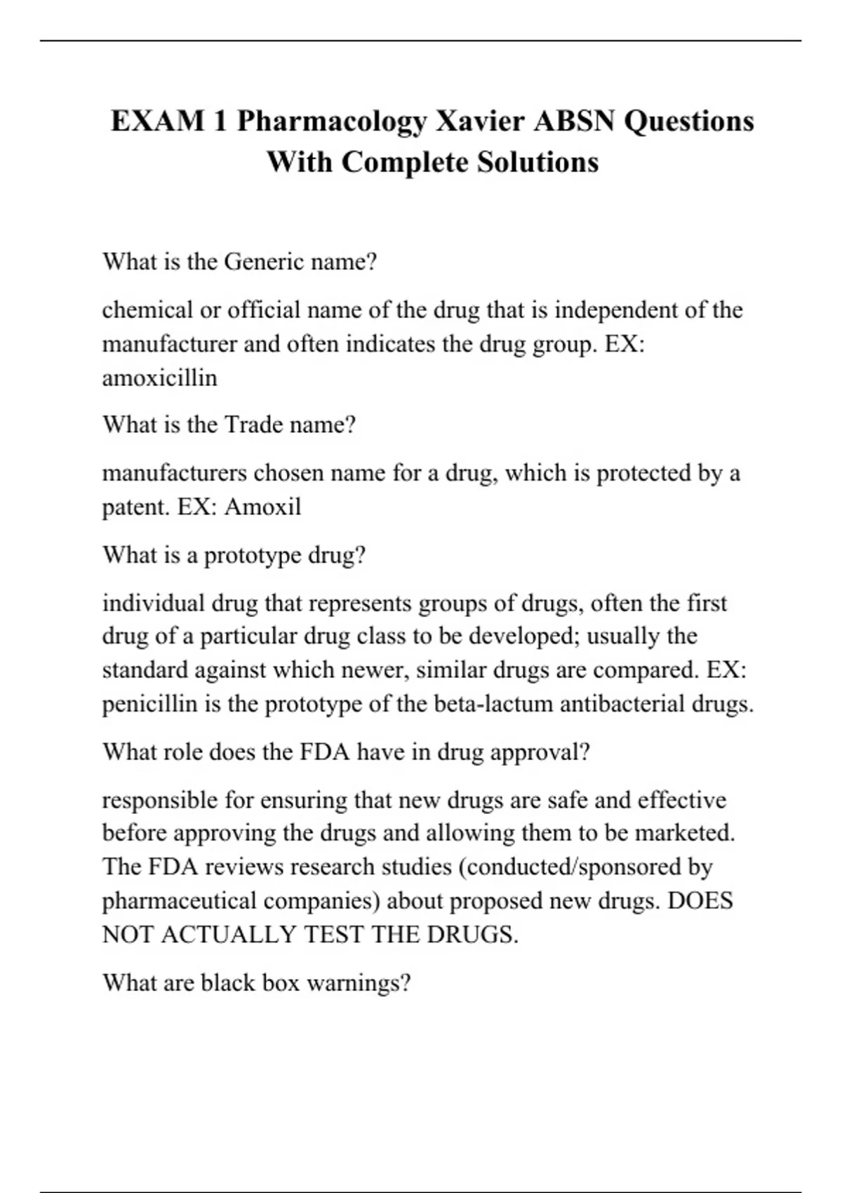EXAM 1 Pharmacology Xavier ABSN Questions With Complete Solutions ...