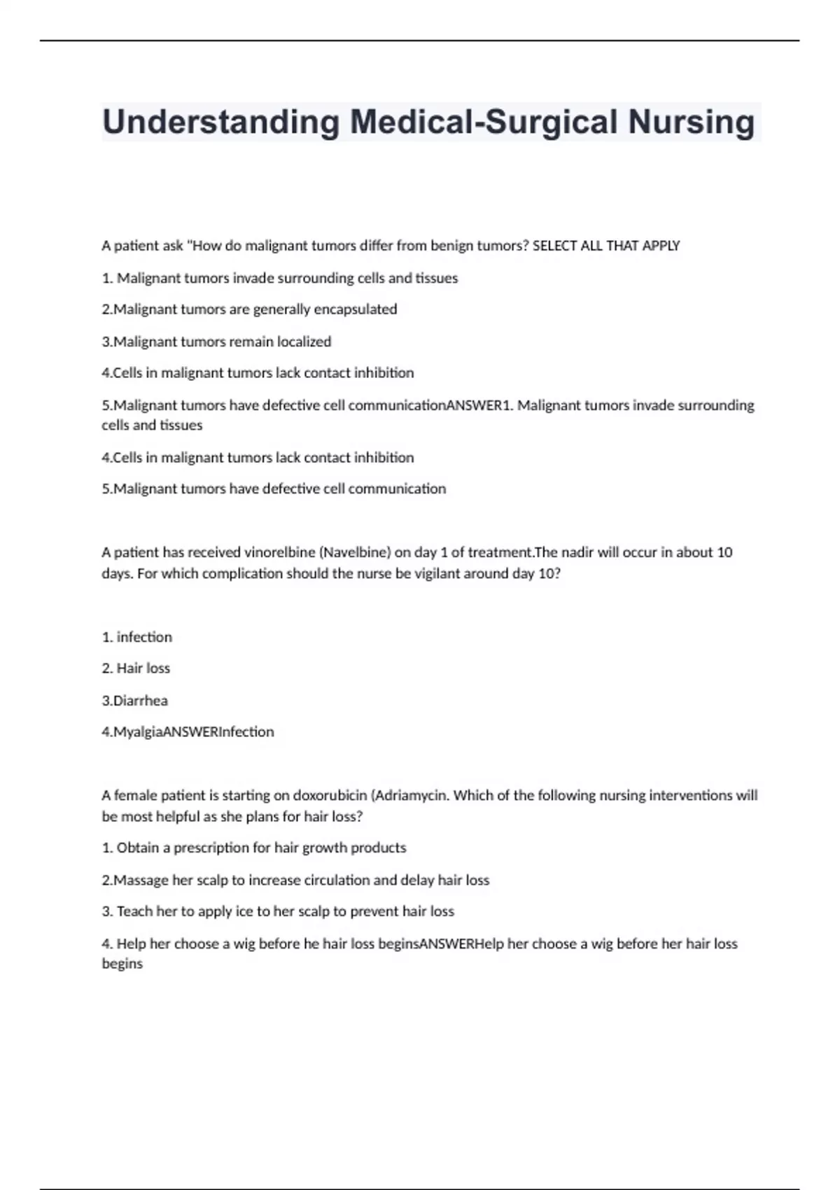 Understanding Medical-Surgical Nursing exam questions and answers 2024 ...