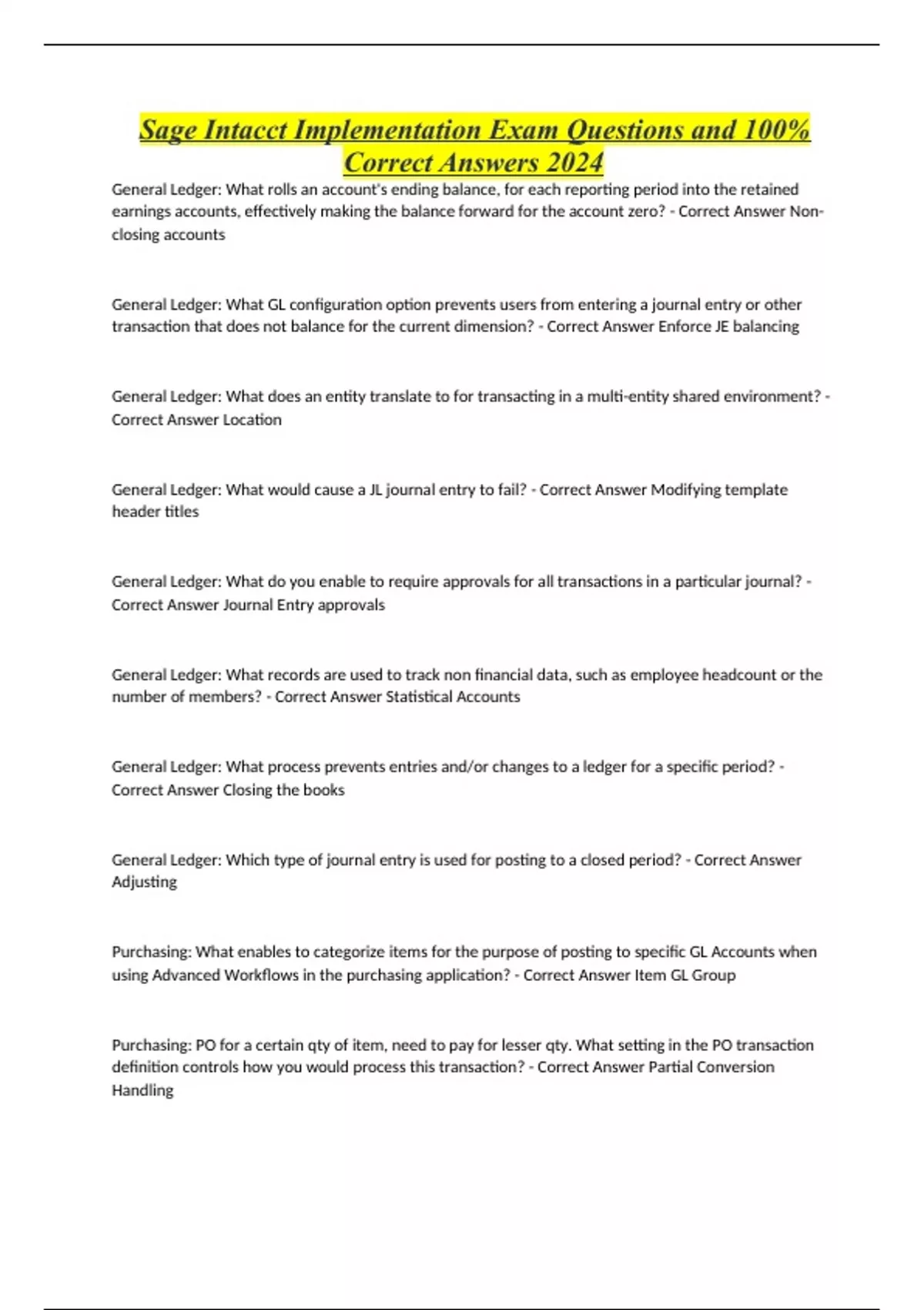 Sage Intacct Implementation Exam Questions and 100% Correct Answers ...