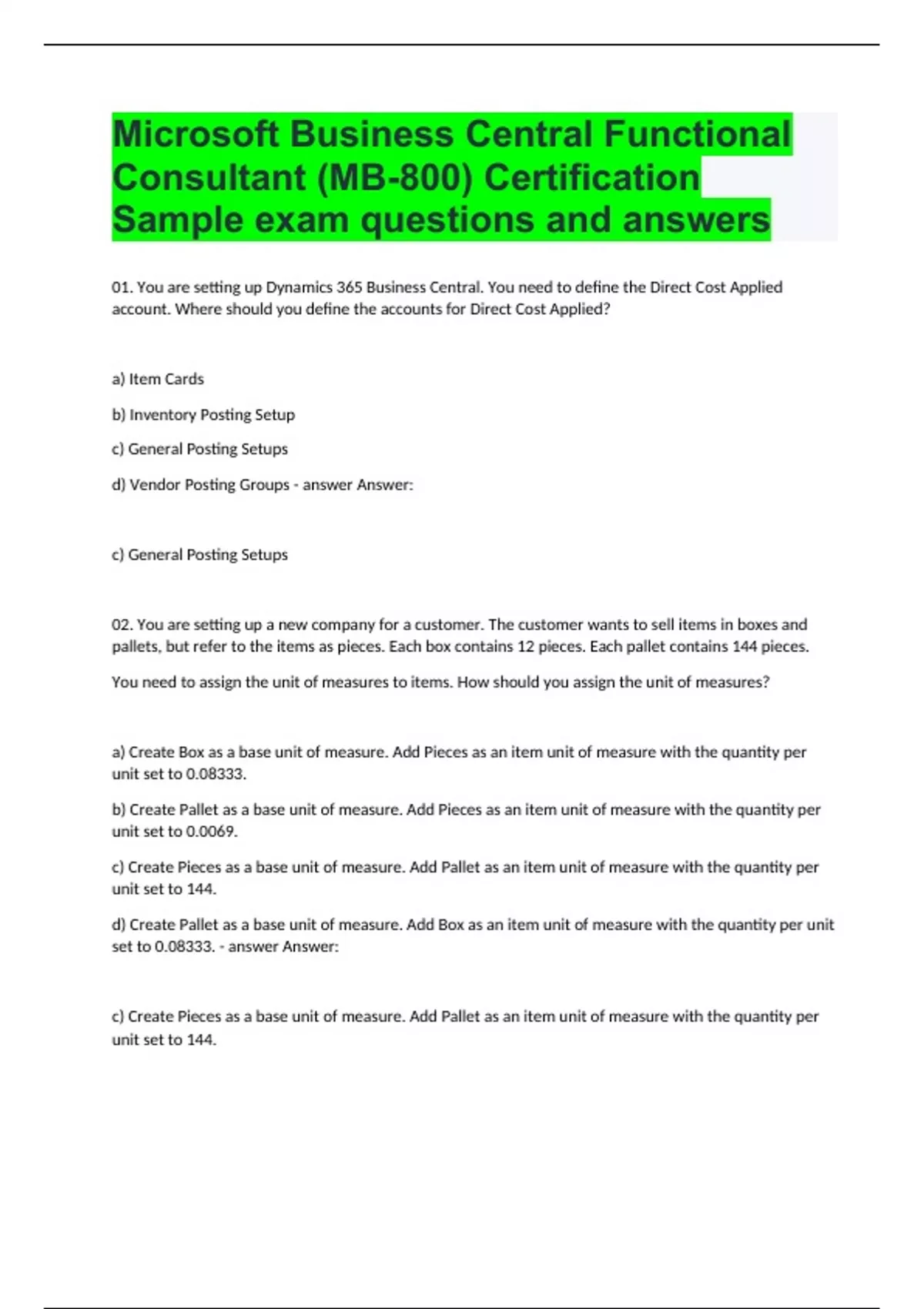 Microsoft Business Central Functional Consultant (MB-800) Certification ...