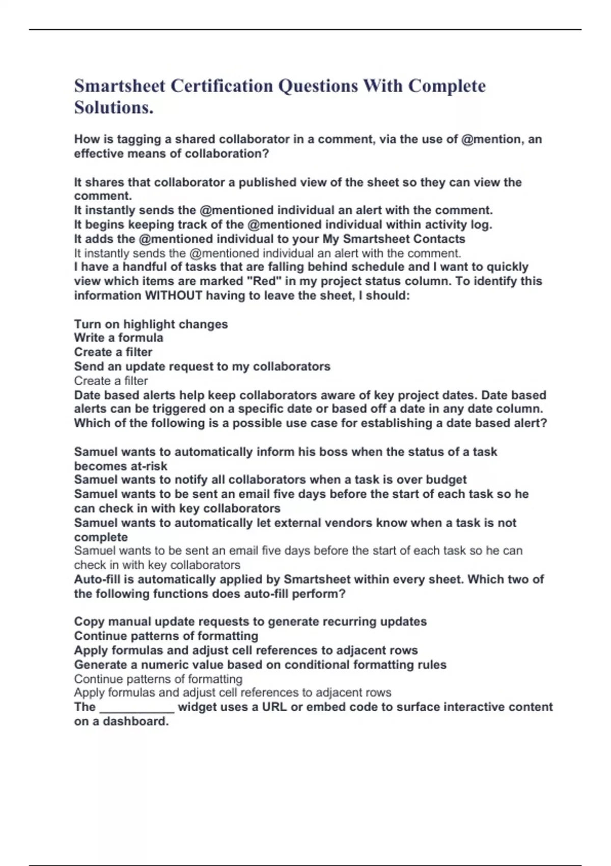 Smartsheet Certification Questions With Complete Solutions ...