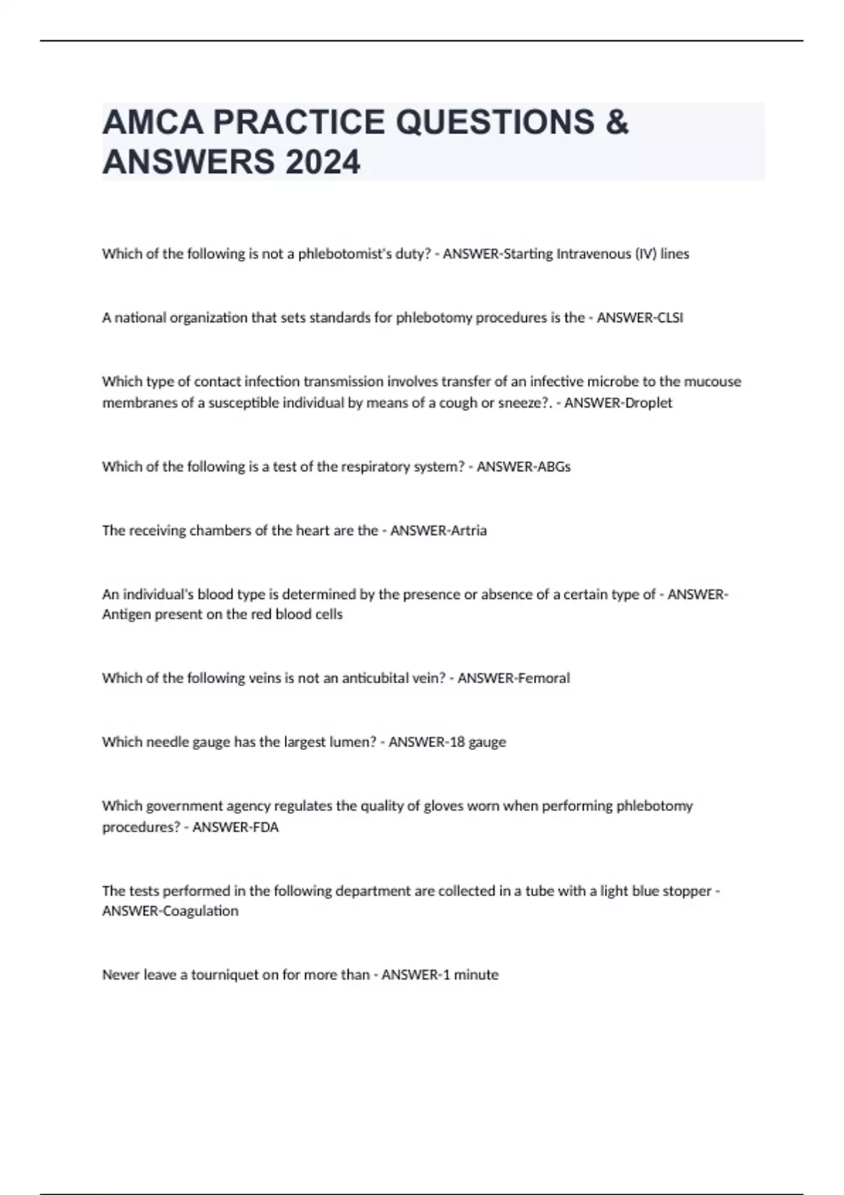 AMCA PRACTICE QUESTIONS & ANSWERS 2024 - AMCA - Stuvia US