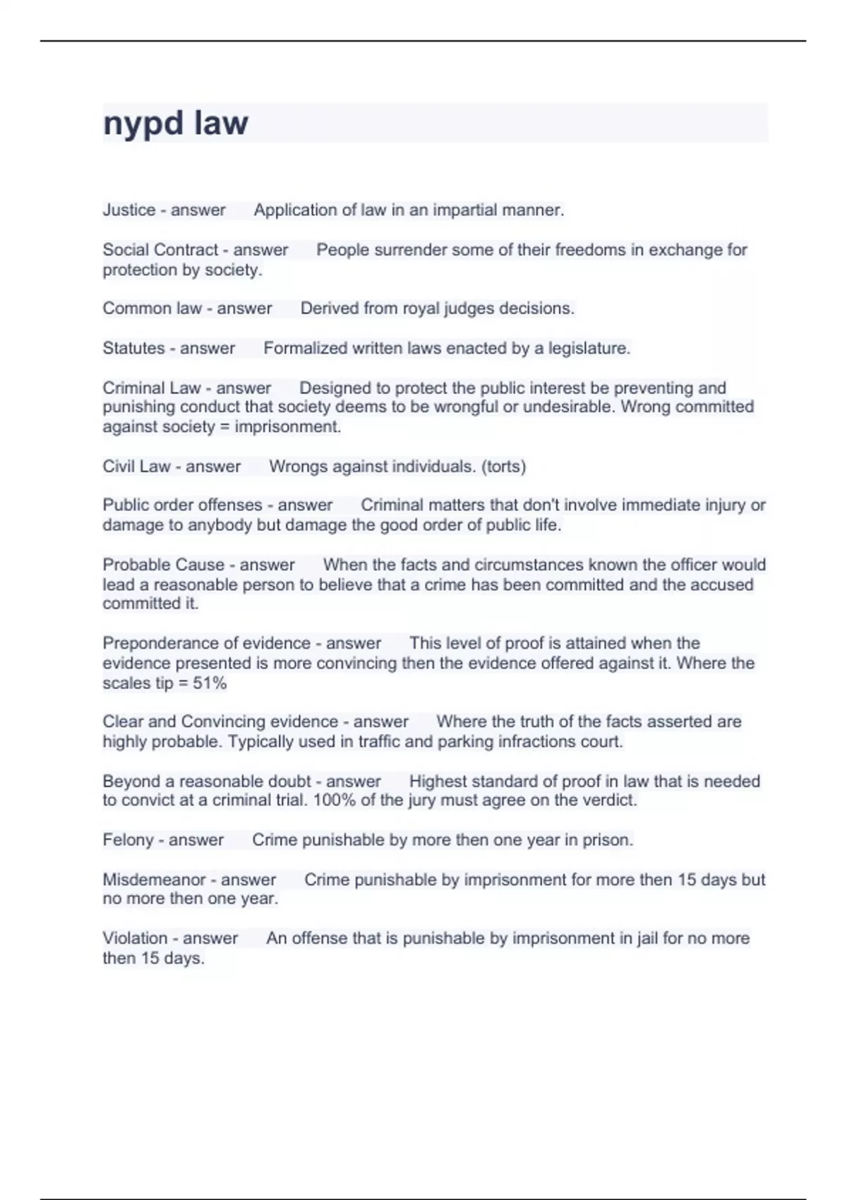 nypd law Questions and Answers 2024 - NYPD - Stuvia US