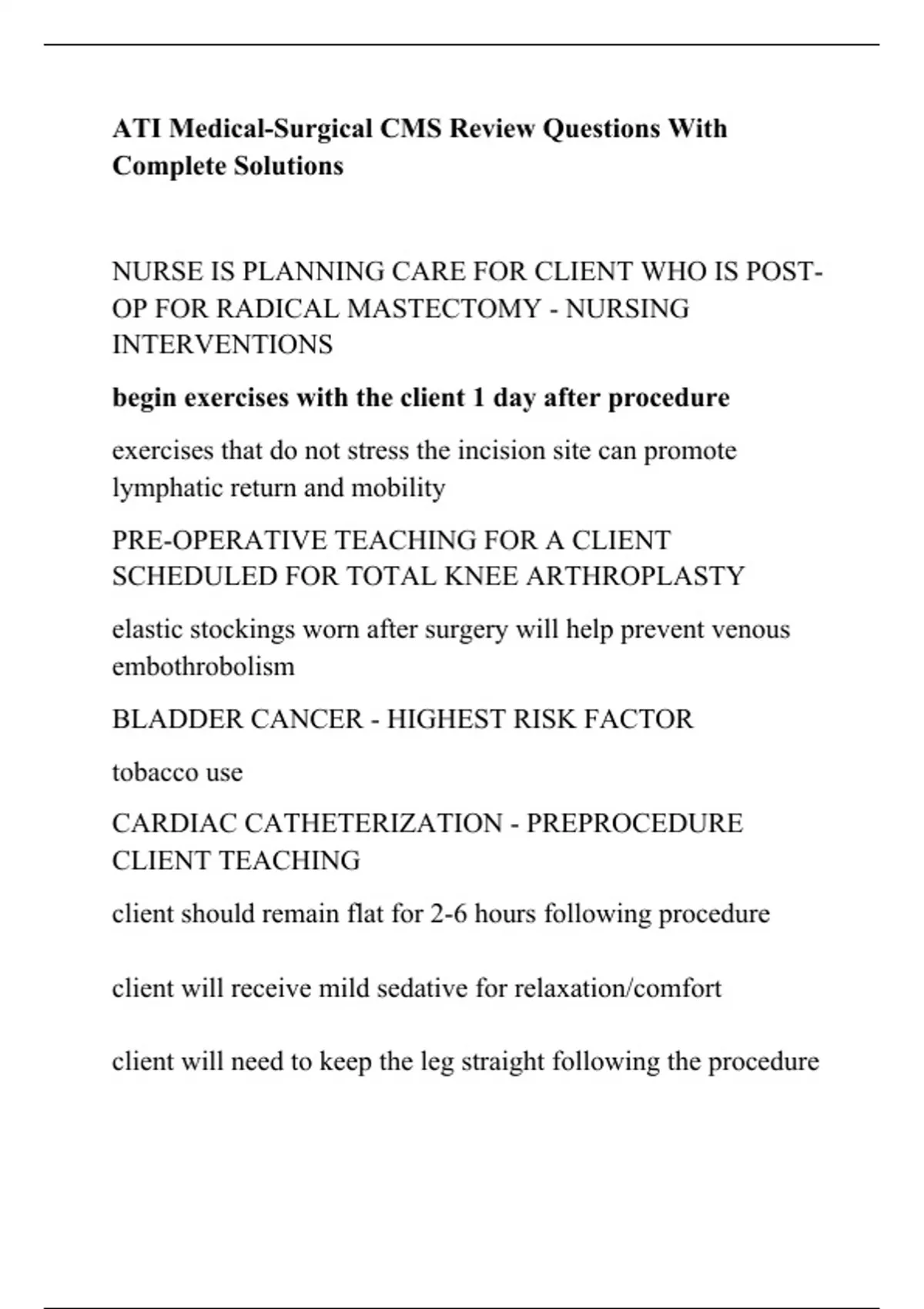 ATI Medical-Surgical CMS Review Questions With Complete Solutions - CMS ...